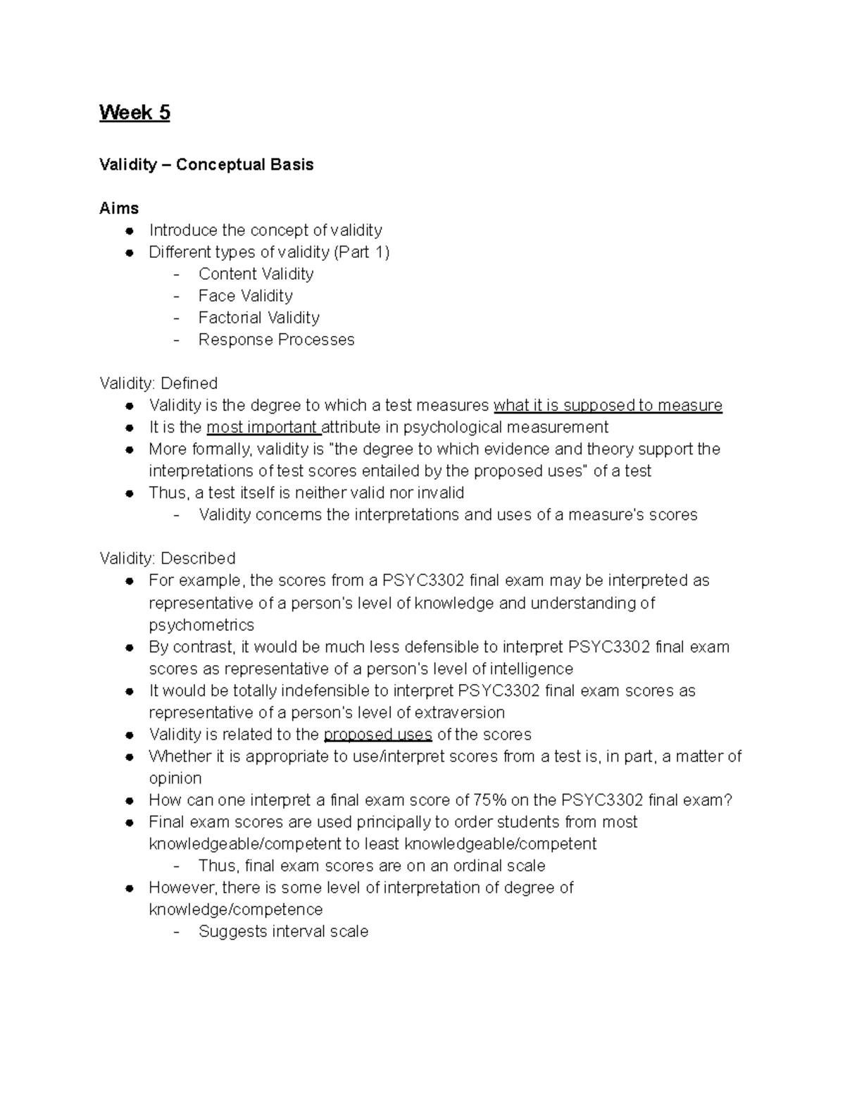 PSYC3302 (Psychometrics) Part 5 - Week 5 Validity – Conceptual Basis ...