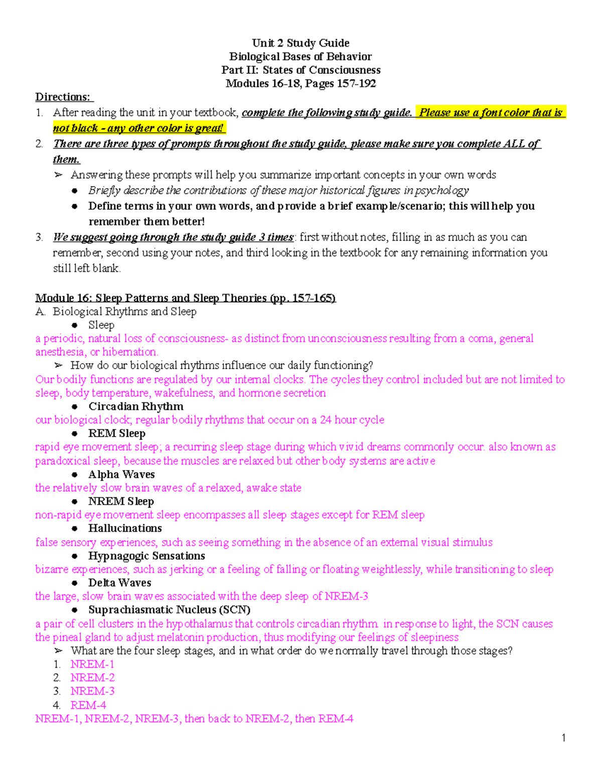 Unit 2, Part II States of Consciousness.docx SD - Unit 2 Study Guide ...