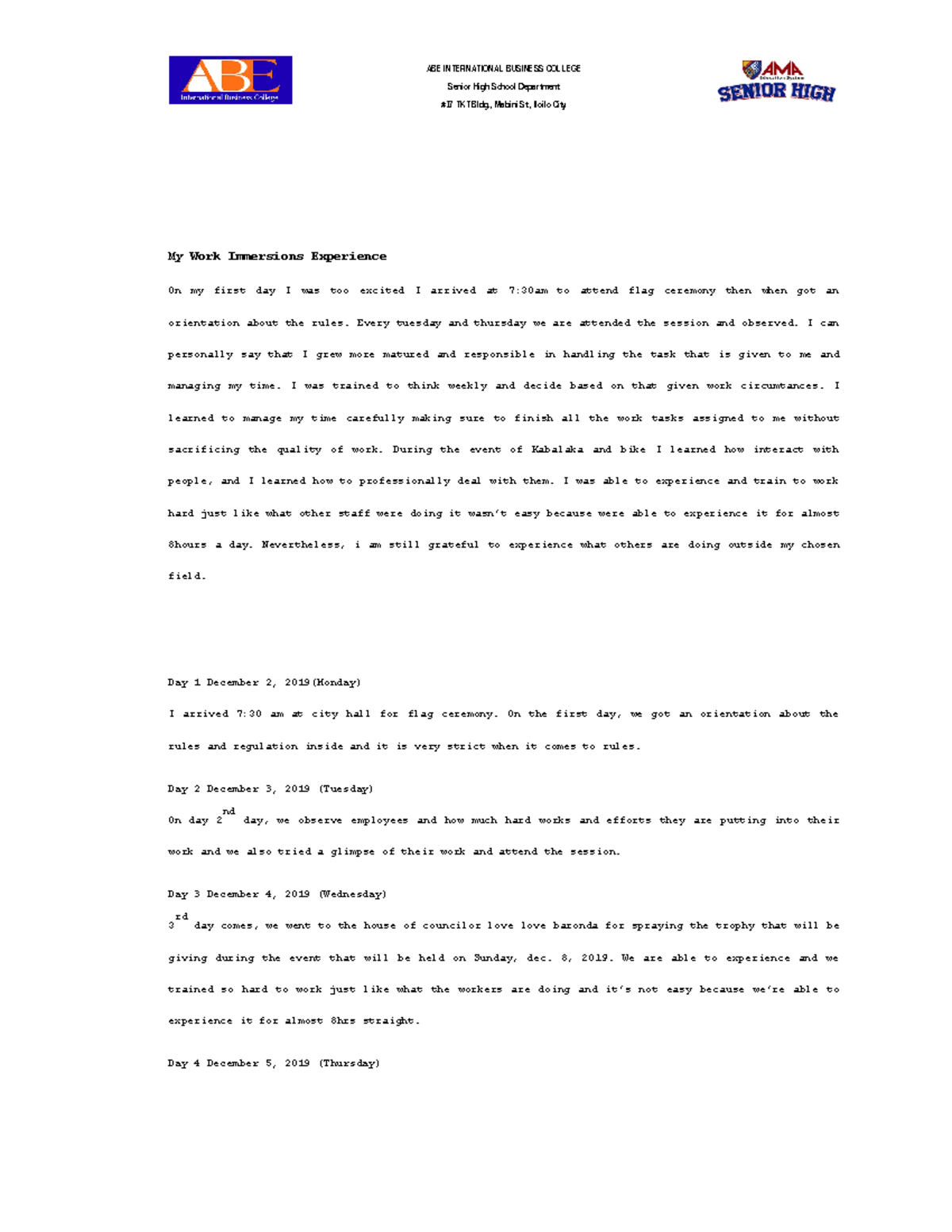 Dhgdyugd - werfwe - ABE INTERNATIONAL BUSINESS COLLEGE Senior High ...