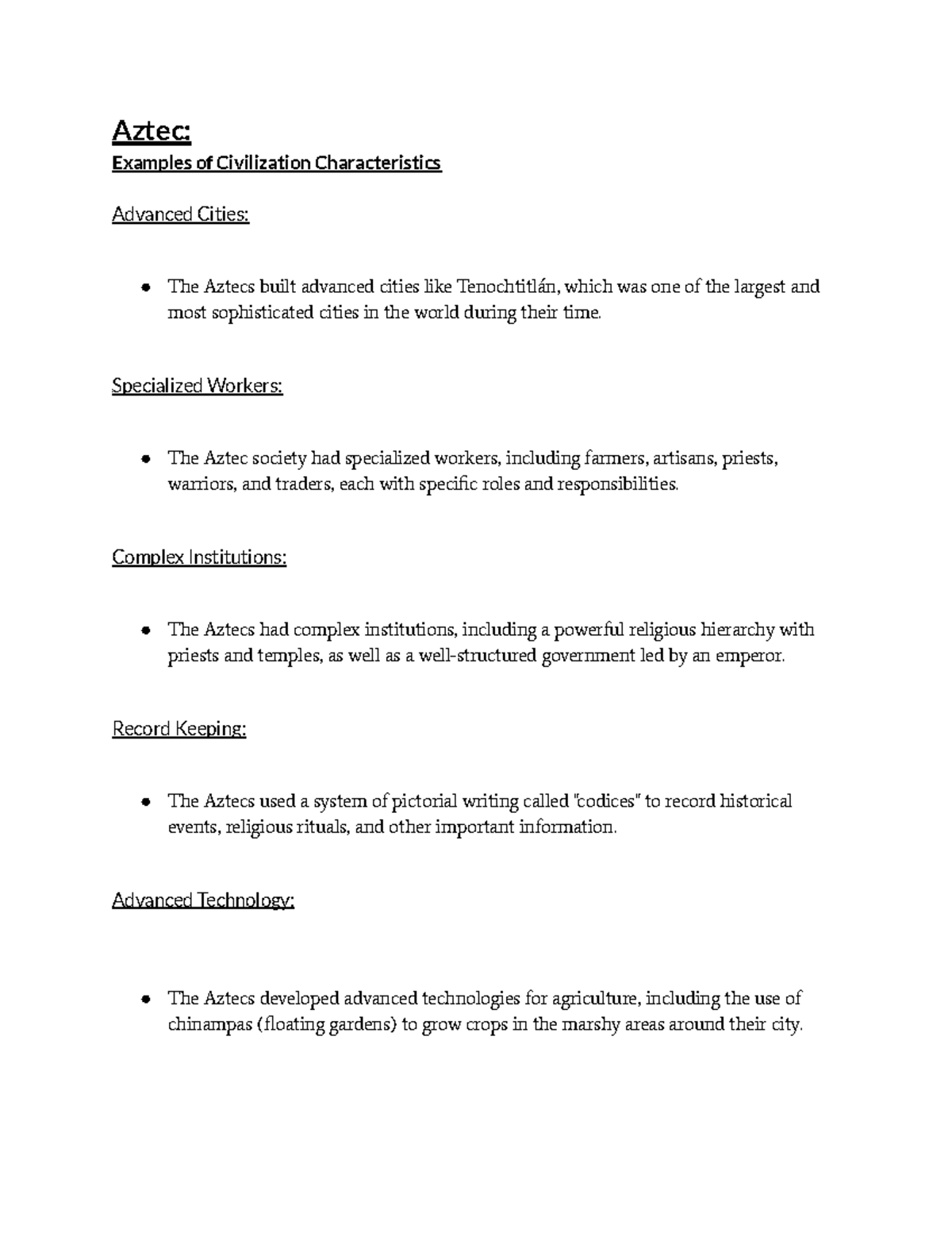 Aztec & Inca Quick Review - Aztec: Examples of Civilization ...