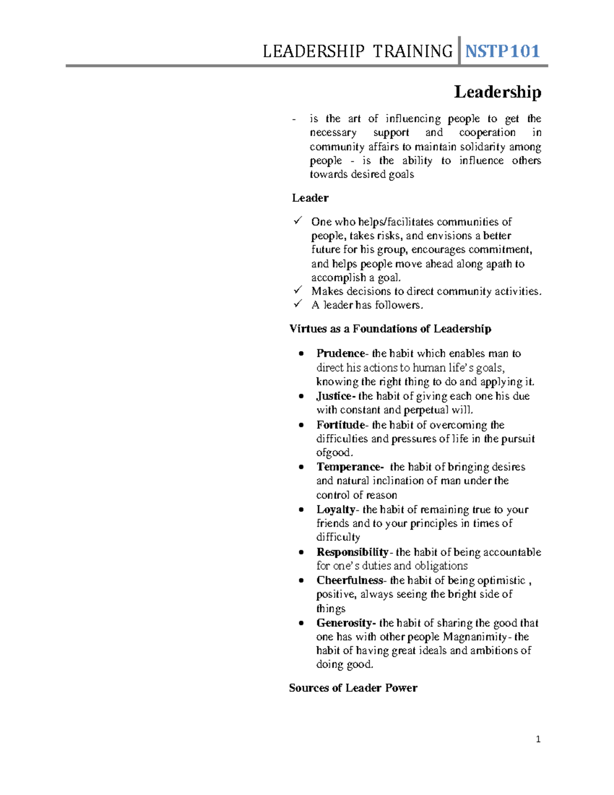 W5 Lesson 4 - Leadership Training - Module - Literatura - MSU - Studocu