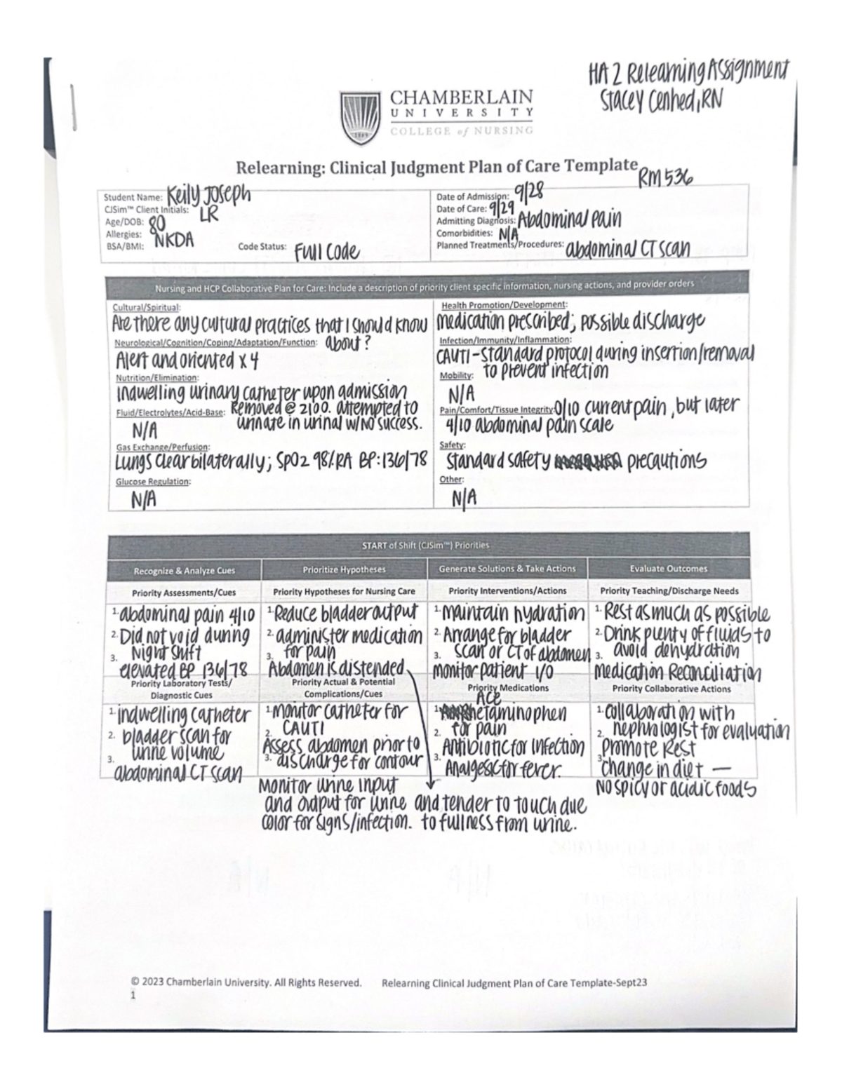 Week 8 NR 304 Cjsim Relearning Plan Of Care 2 - NR-304 - Studocu