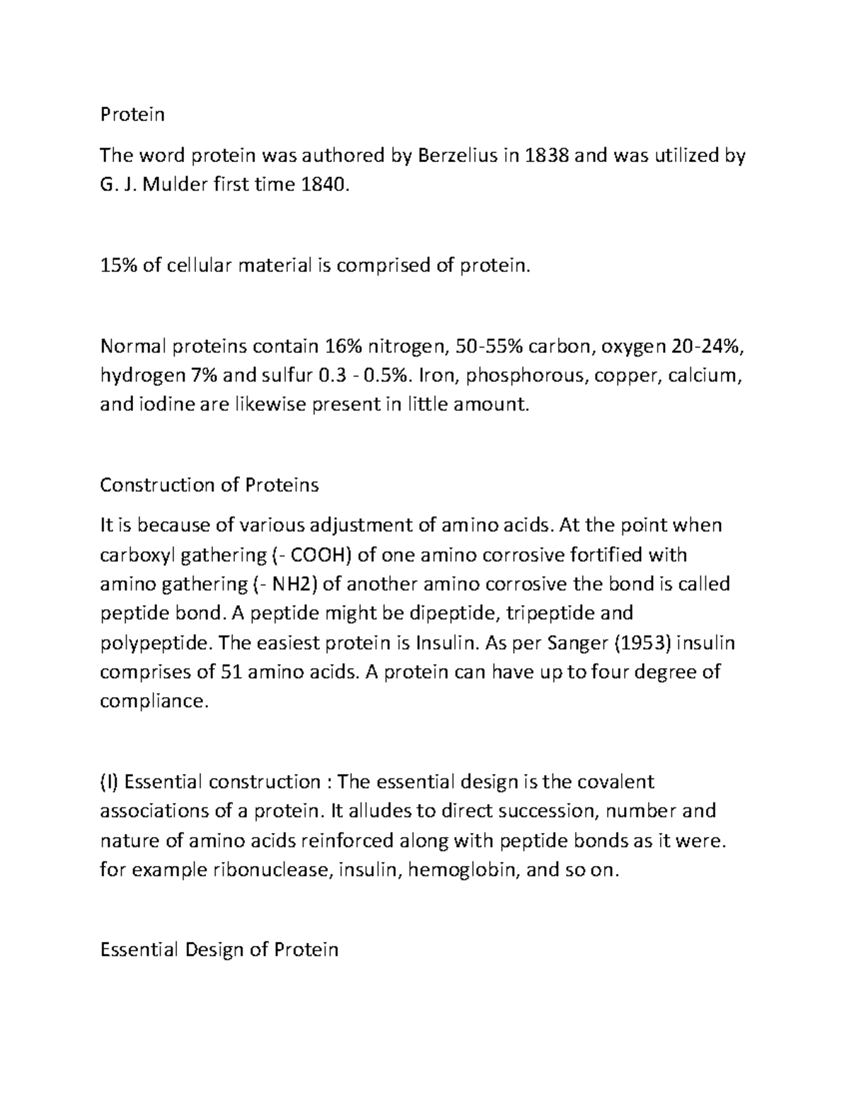 Document (2) - Useful notes - Protein The word protein was authored by ...