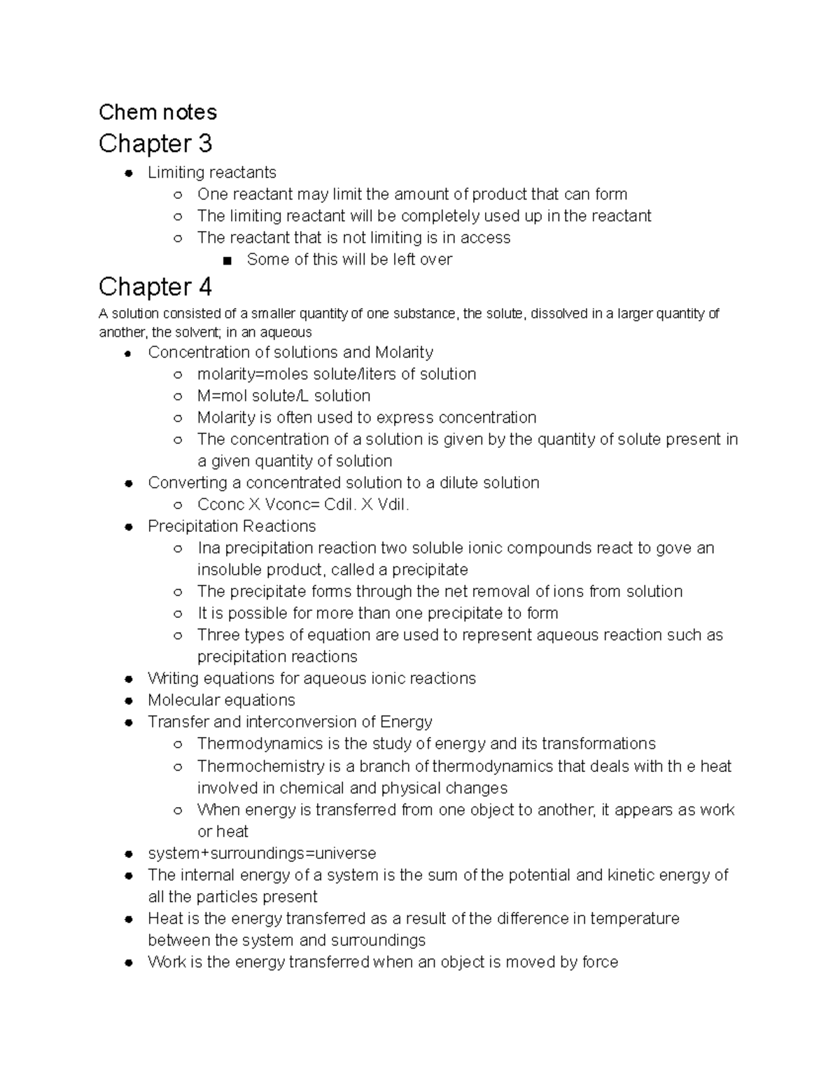 Chem notes - Chem notes Chapter 3 Limiting reactants One reactant may ...