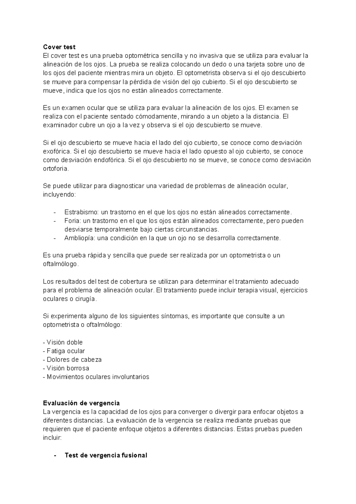 Cover Test - Pa la carrera de Optometría de la UNAB - Cover test El ...