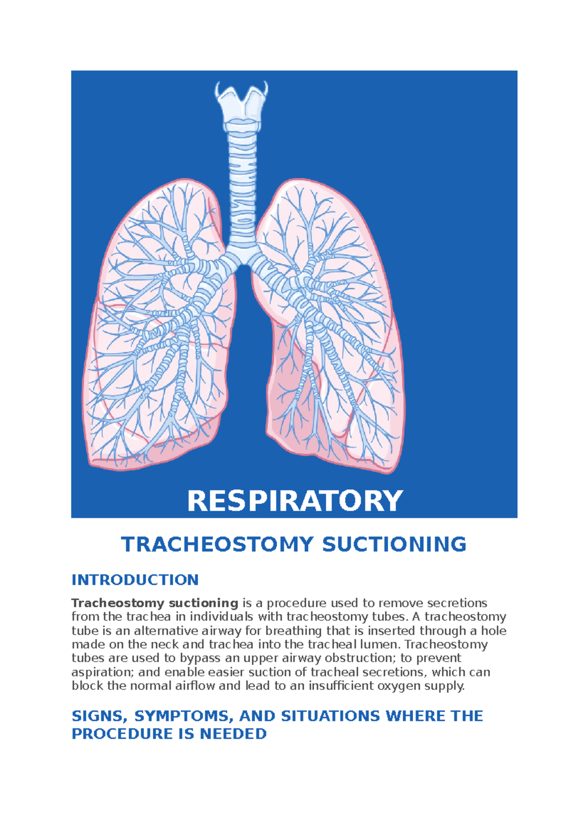 Respiratory - RESPIRATORY TRACHEOSTOMY SUCTIONING INTRODUCTION ...
