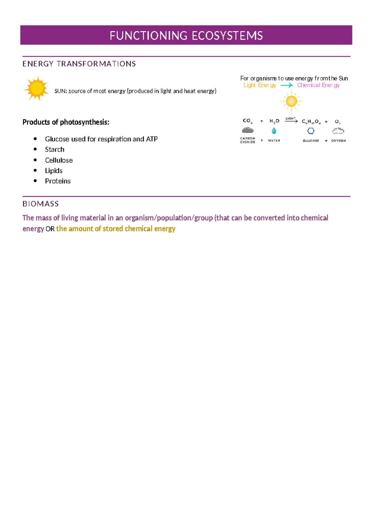 Functioning Ecosystems - FUNCTIONING ECOSYSTEMS ENERGY TRANSFORMATIONS ...