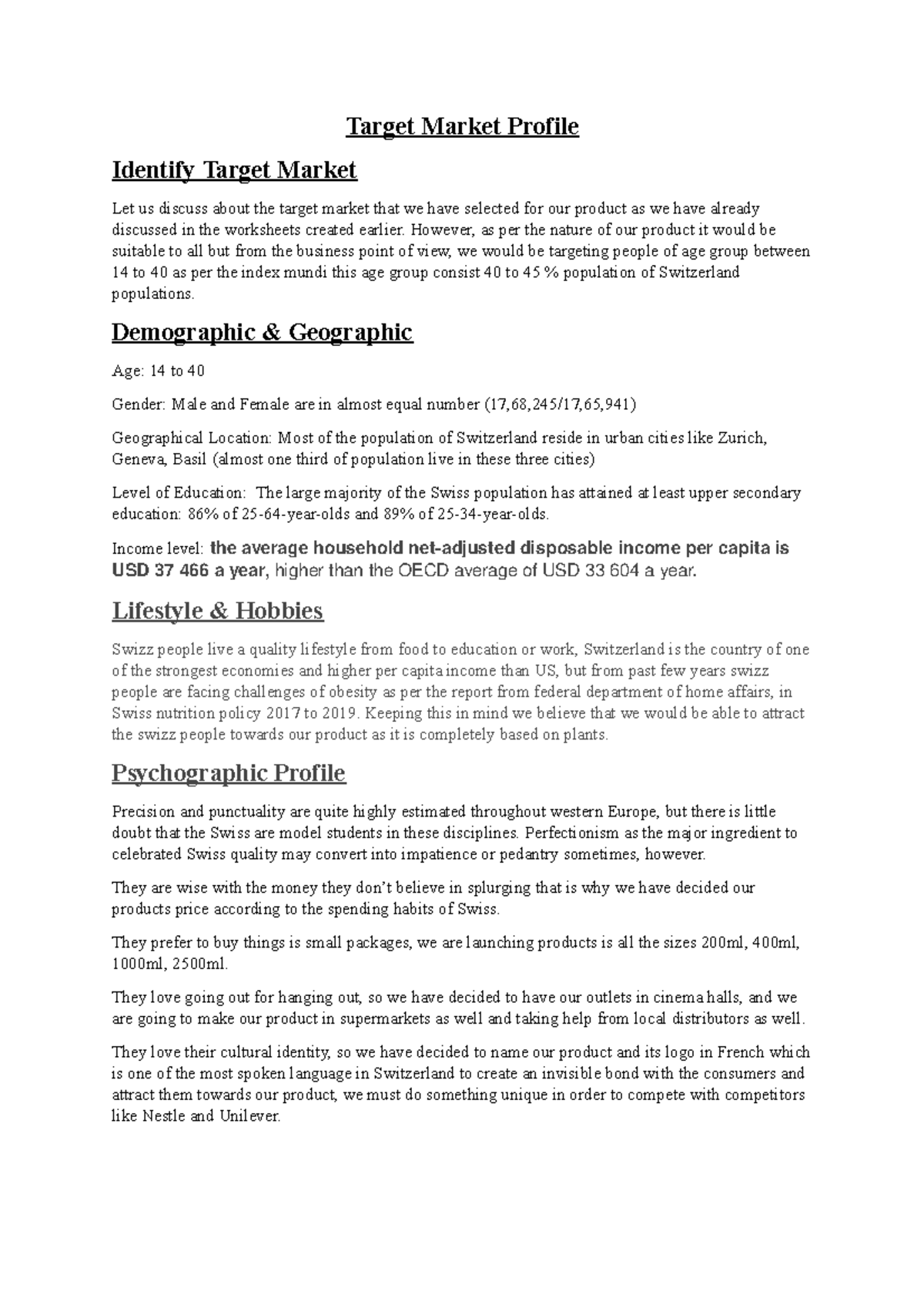 Target Market Profile Irfan - Target Market Profile Identify Target ...