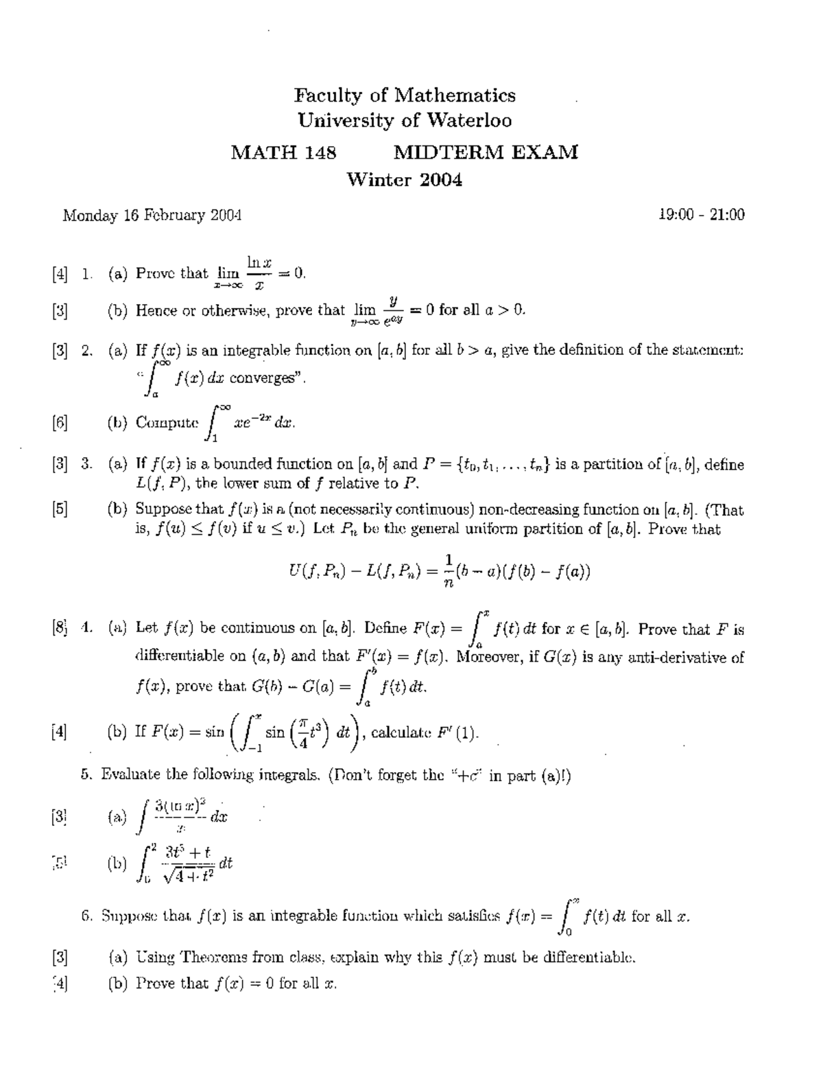 Exam 2004, questions - Faculty of Mathematics University of Waterloo ...