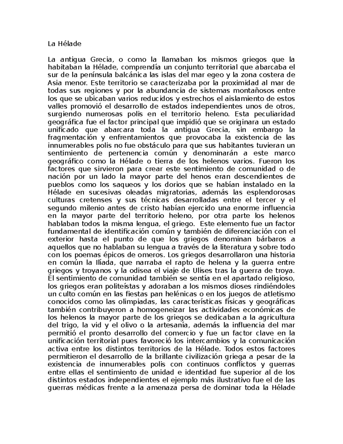 Resumen Hélade - ............. - La Hélade La antigua Grecia, o como la ...