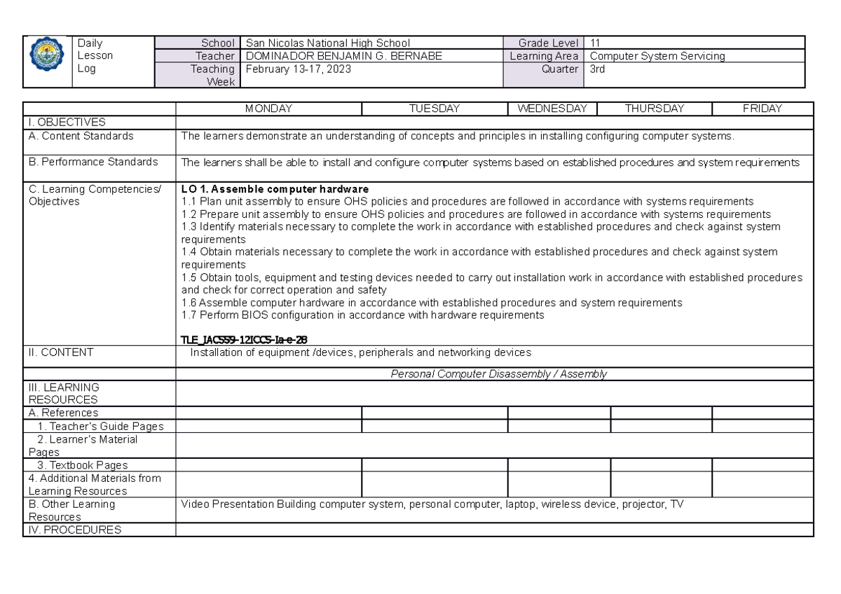 1. February 13-17, 2023 CSS11 DLL - Daily Lesson Log School San Nicolas ...