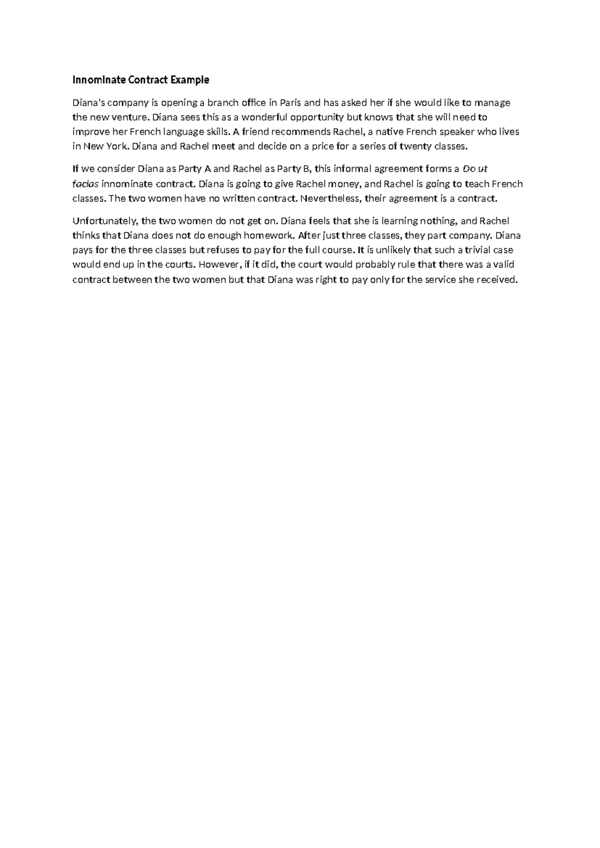 Innominate Contract Example - Innominate Contract Example Diana's ...