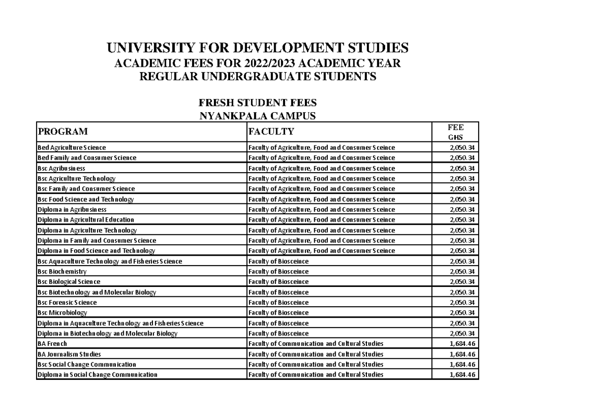 Academic Fees for Fresh Students 2022 2023 Academic Year school - FEE ...