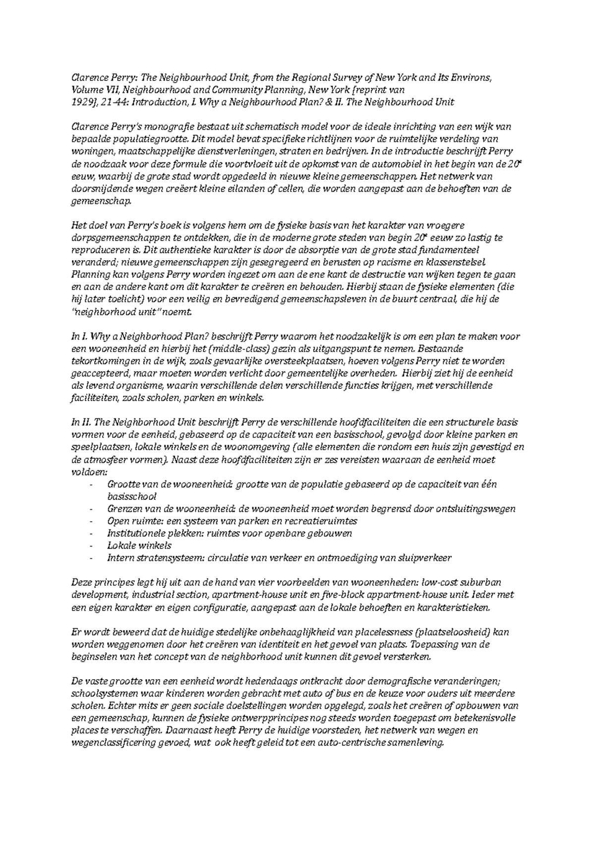 Clarence Perry - Neighborhood Unit.docx - Clarence Perry: The ...