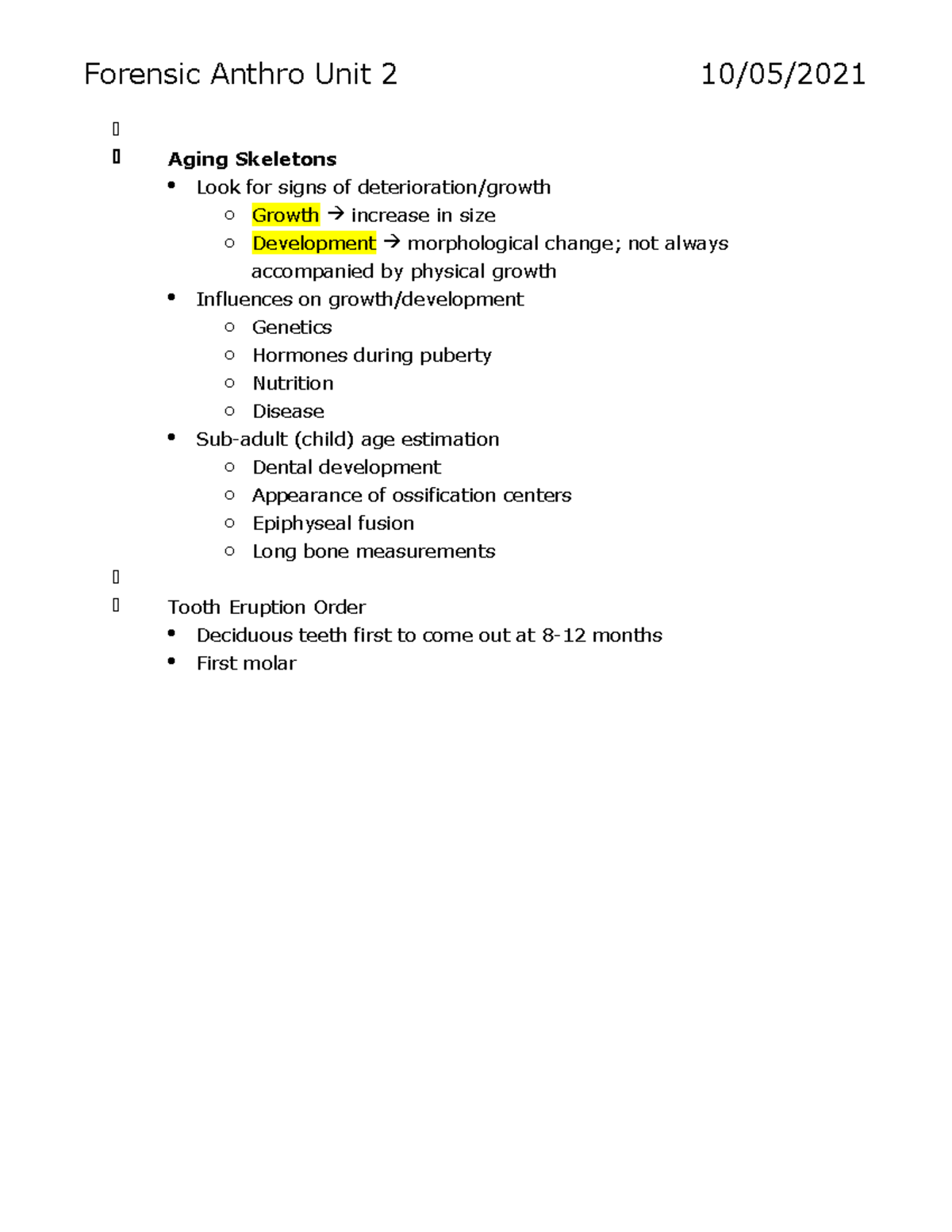 Forensic Anthro Unit 2 - Unit 2 lecture notes. - Forensic Anthro Unit 2 ...