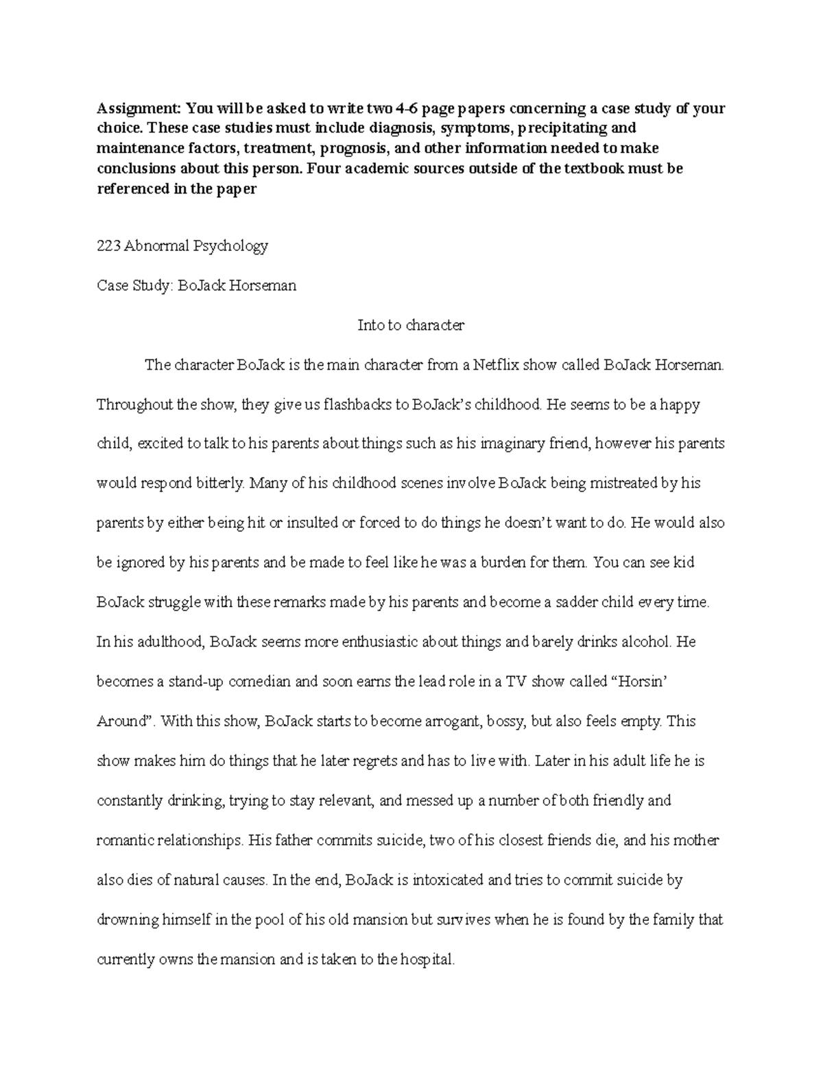 Abnormal Psychology Case Study: BoJack Horseman - Studocu