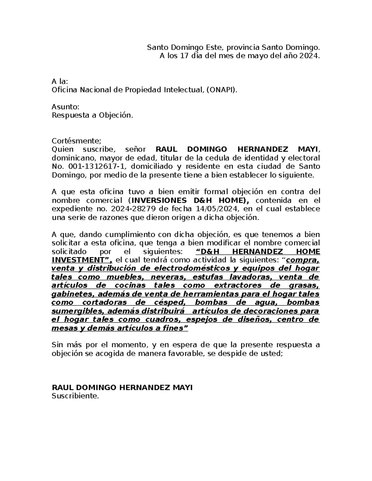 Carta Onapi - Santo Domingo Este, provincia Santo Domingo. A los 17 día ...