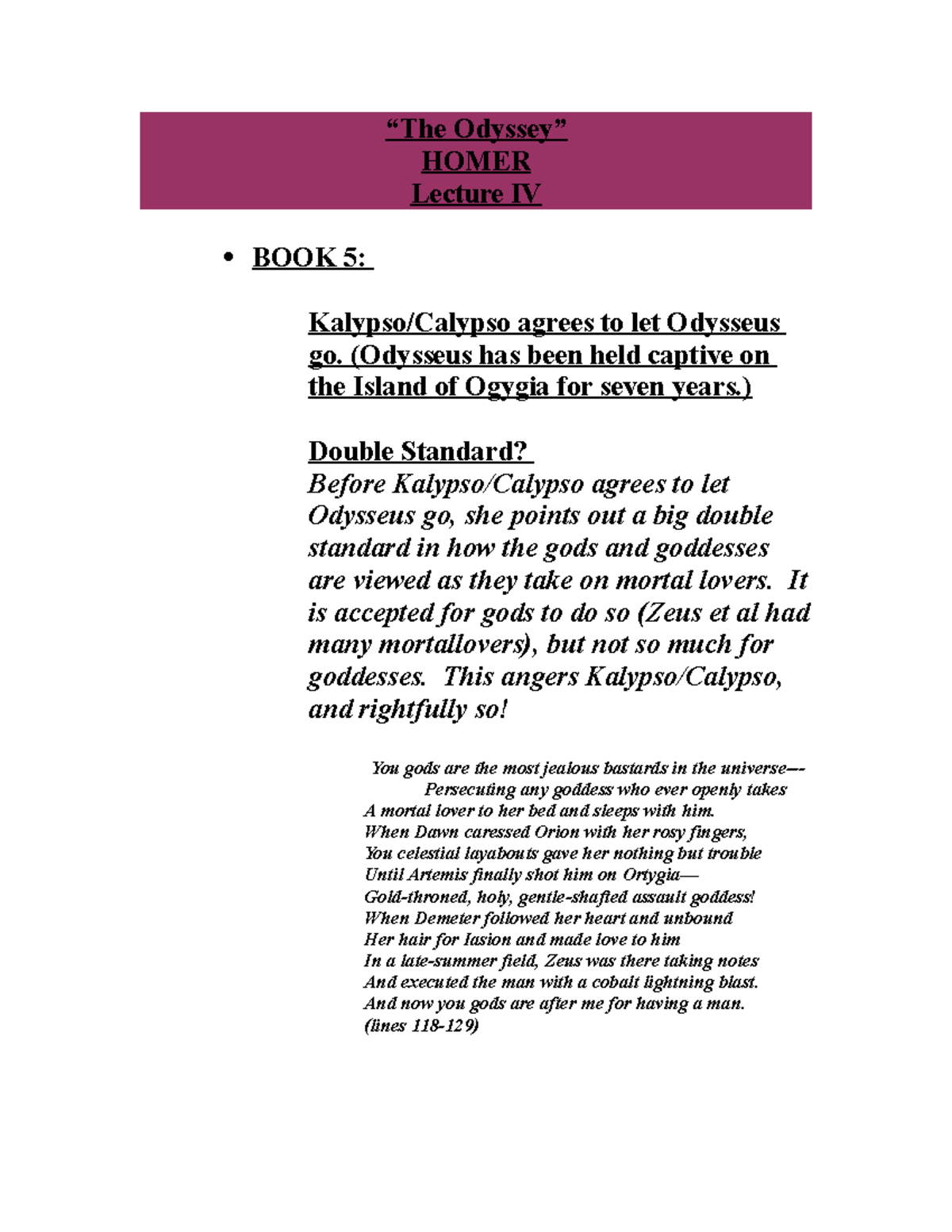 THE Odyssey Lecture Notes 4 ( Books 5, 9-10) - “The Odyssey” HOMER ...