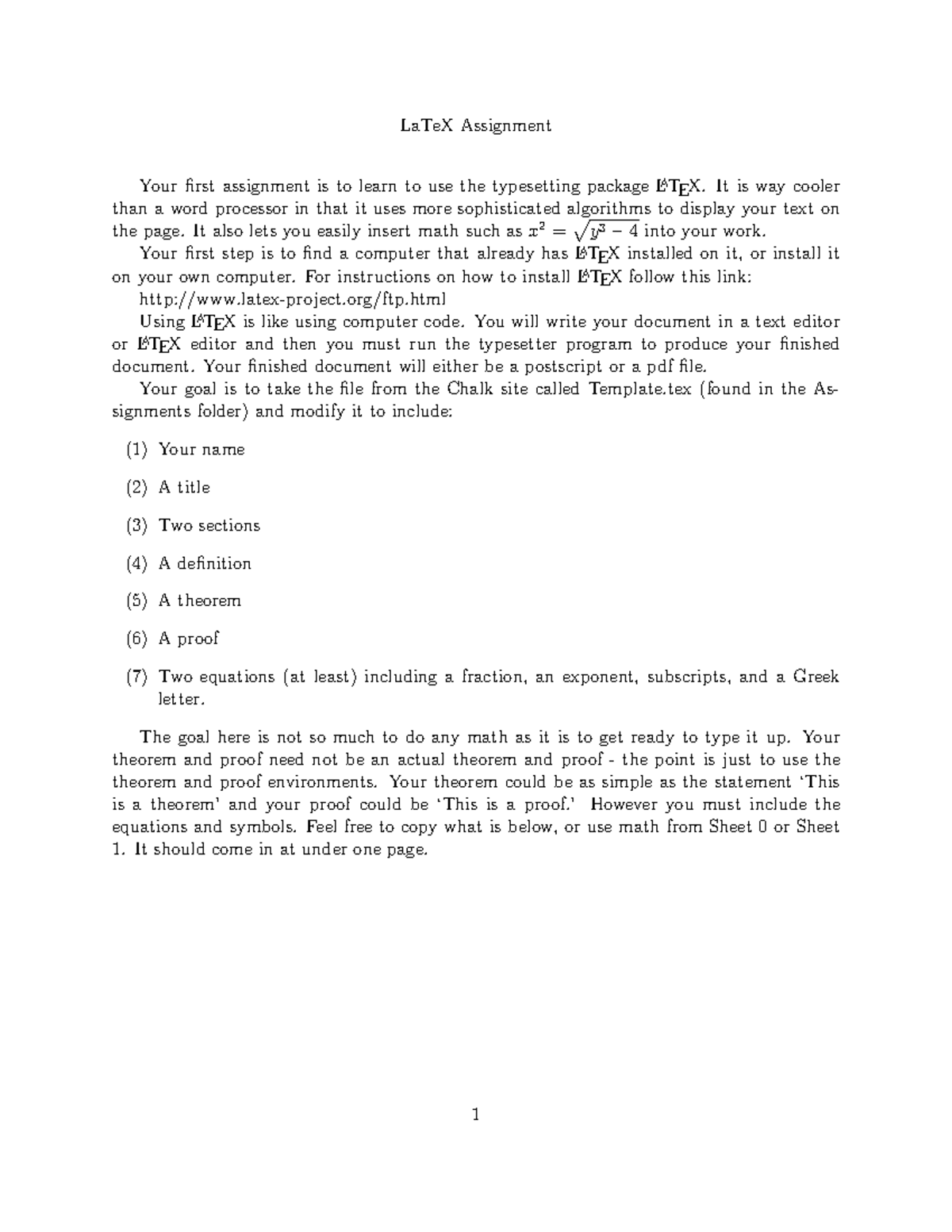 Latexassignment Latex Guide Latex Assignment Your First Assignment Is To Learn To Use The