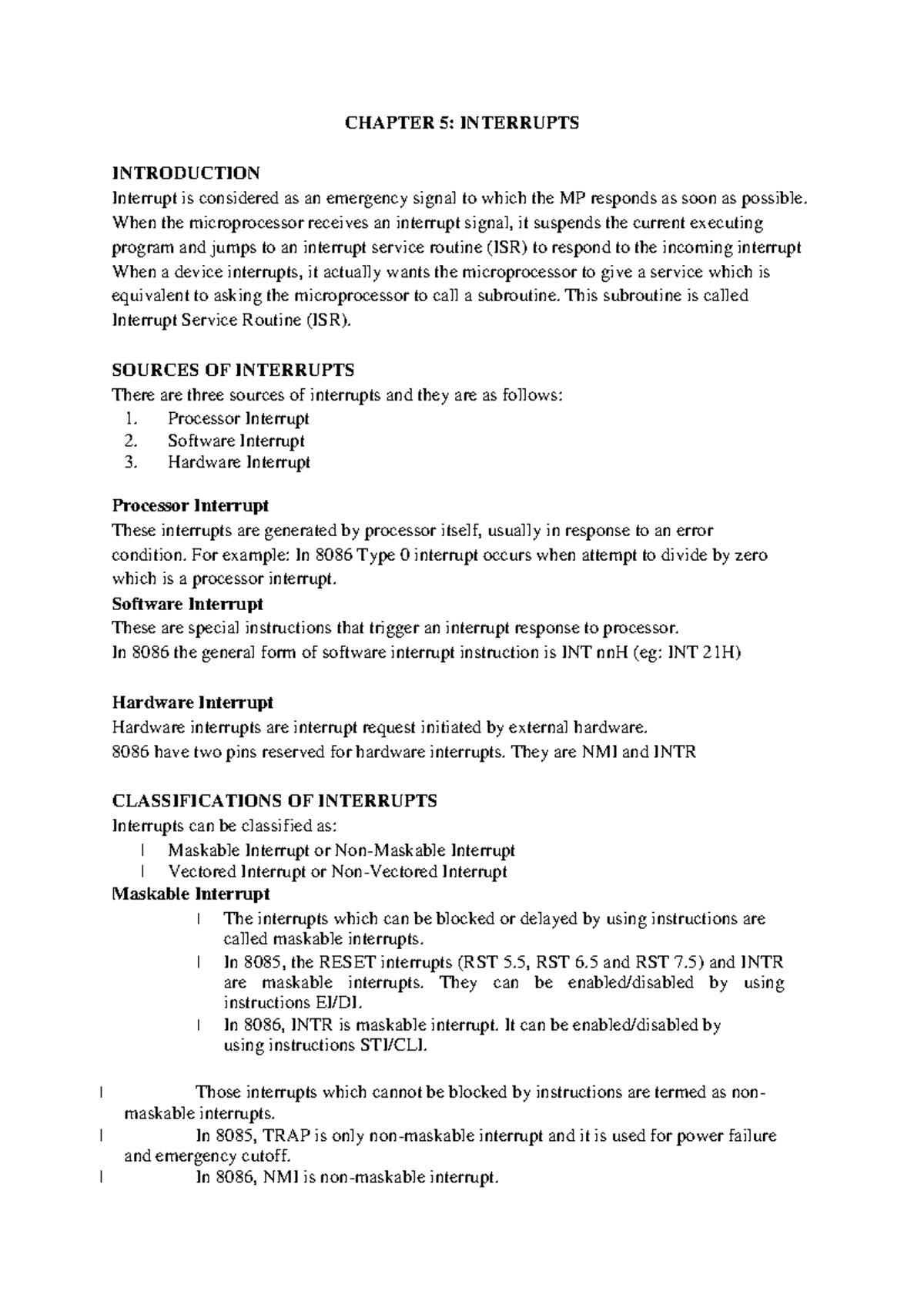 Malp Notes Interrupt Chapter 5 Interrupts Introduction Interrupt Is Considered As An 5577