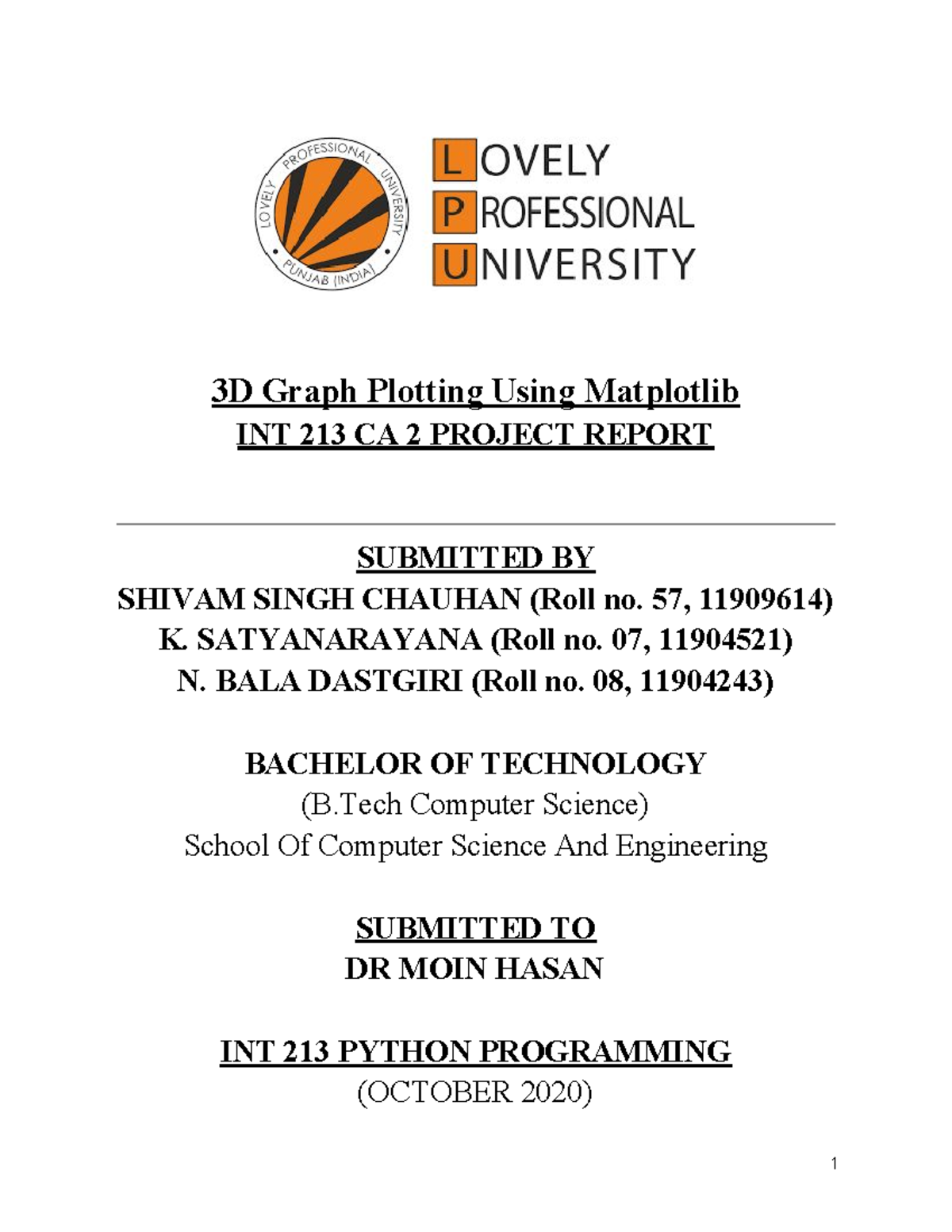 3D Graph Plotting Using Matplotlib - 57, 11909614) K. SATYANARAYANA ...