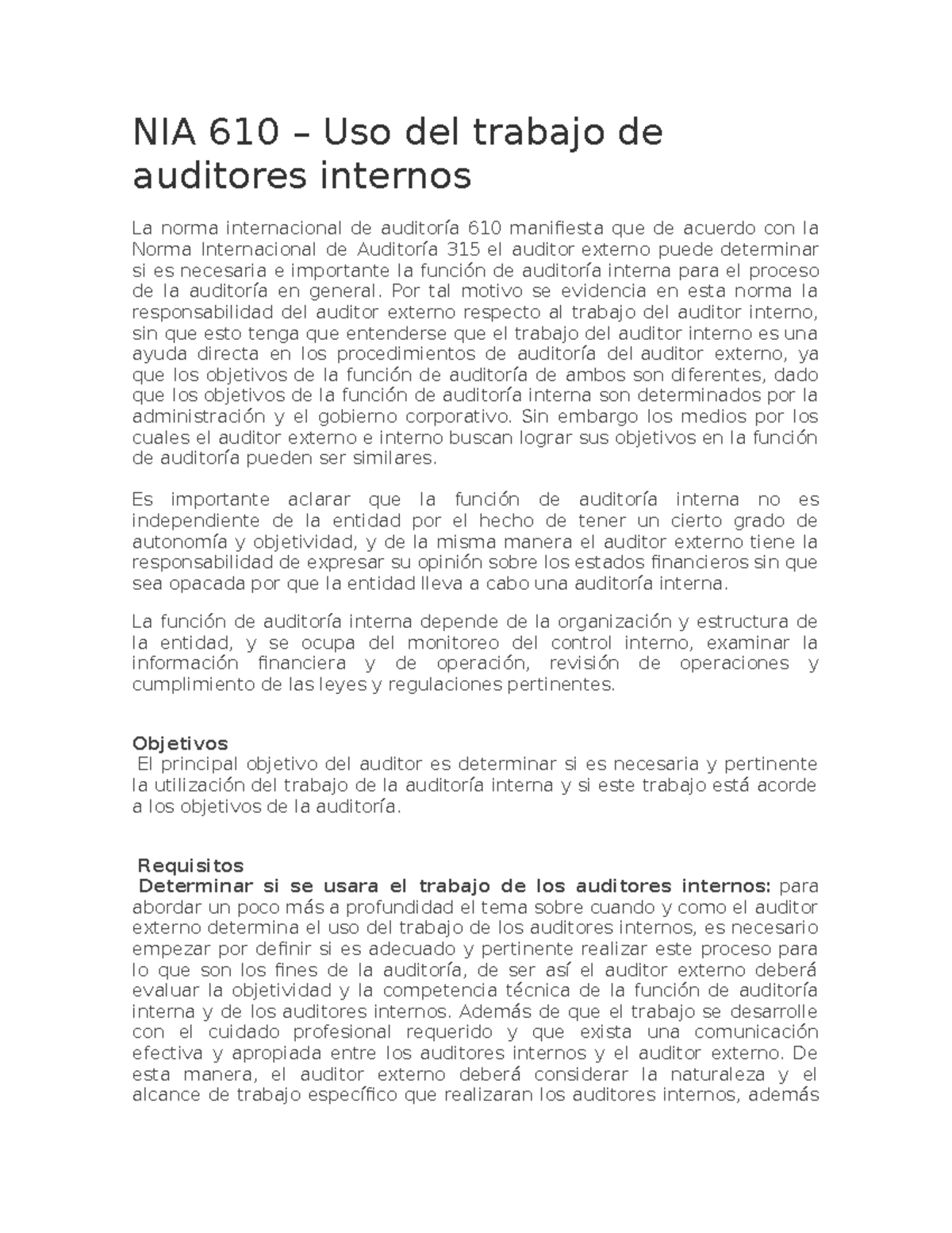 NIA 610 Resumen - normas internacionales de auditoria - NIA 610 – Uso ...