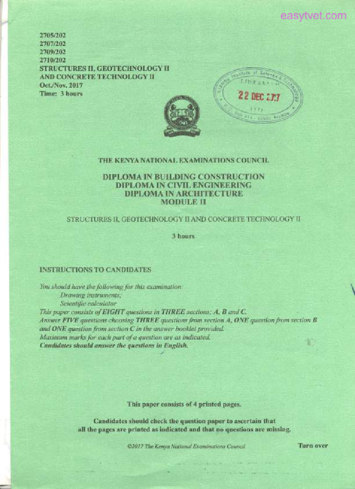 2017 nov-1 - Pastpapers - easytvet STRUCTURES II, GEOTECHNOLOGY II at ...