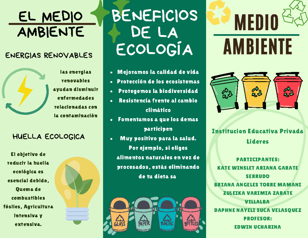Folleto Tríptico de Cuidado Ambiental y Reciclaje para Niños Ilustrado ...