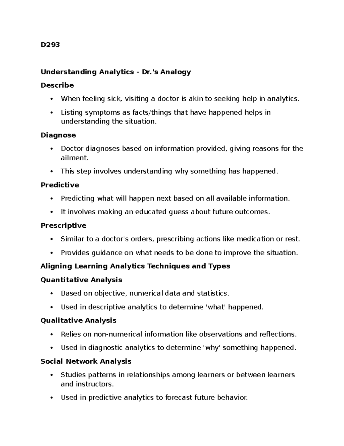 D293 - Doctor's Analogy OA - D Understanding Analytics - Dr.'s Analogy Describe When feeling ...