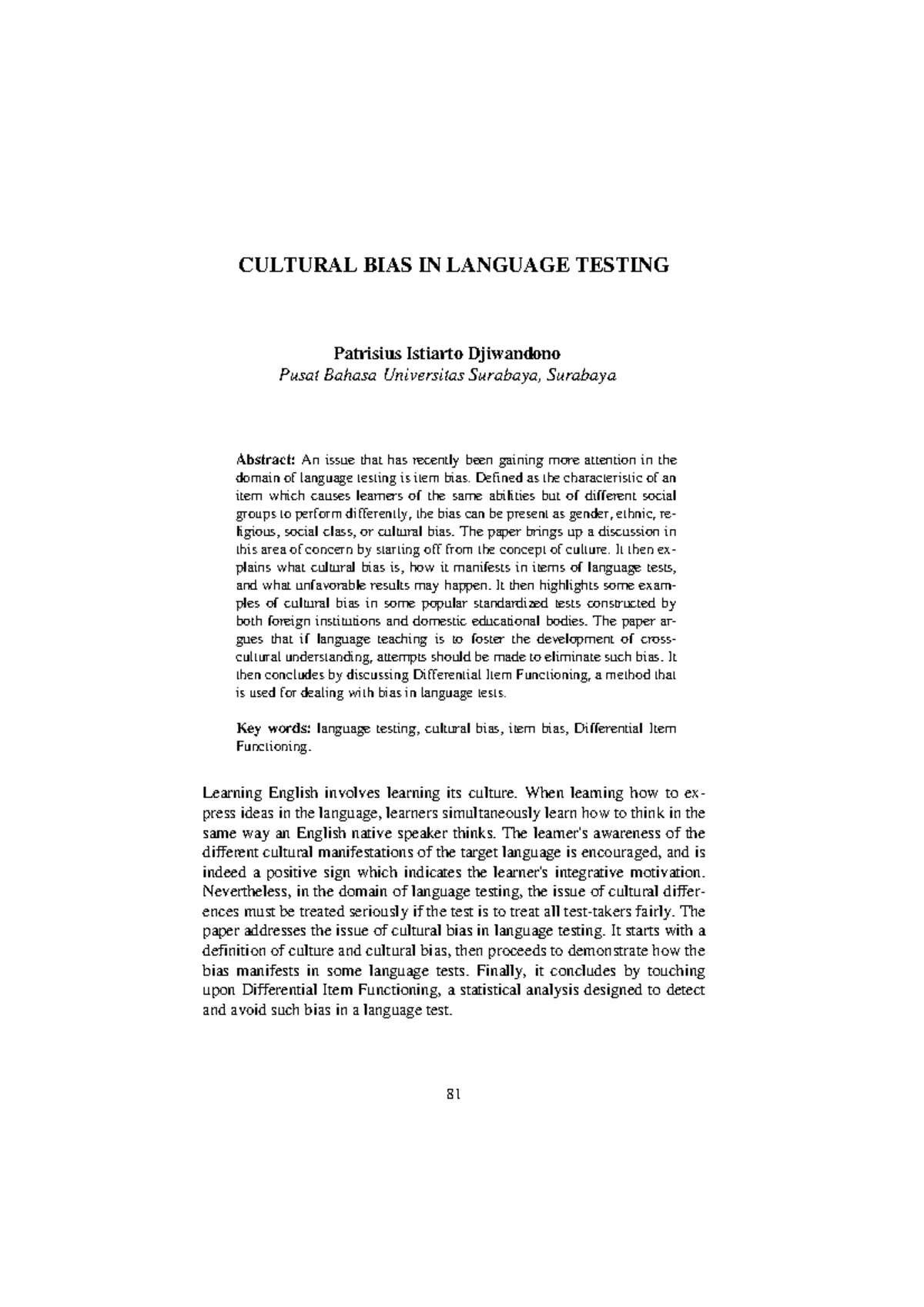 Cultural BIAS IN Language Testing - 81 CULTURAL BIAS IN LANGUAGE ...