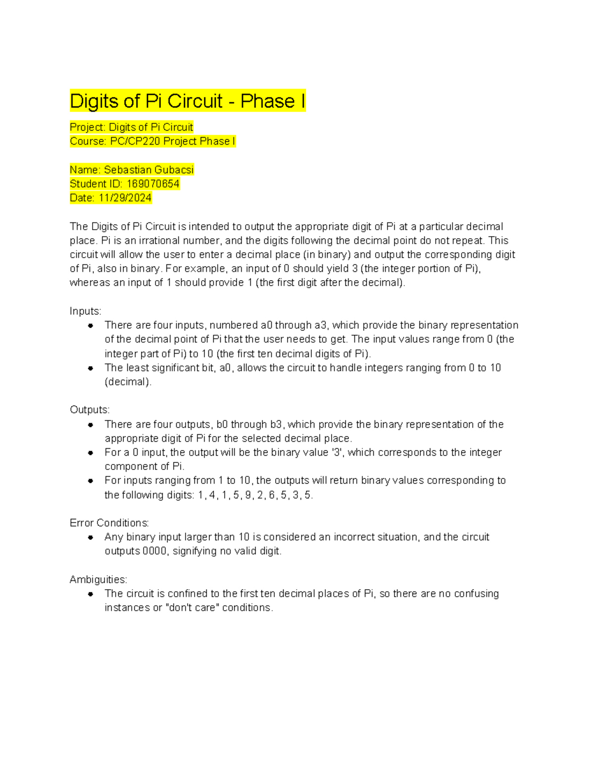 Phase I Digits of Pi Circuit - Digits of Pi Circuit - Phase I Project ...