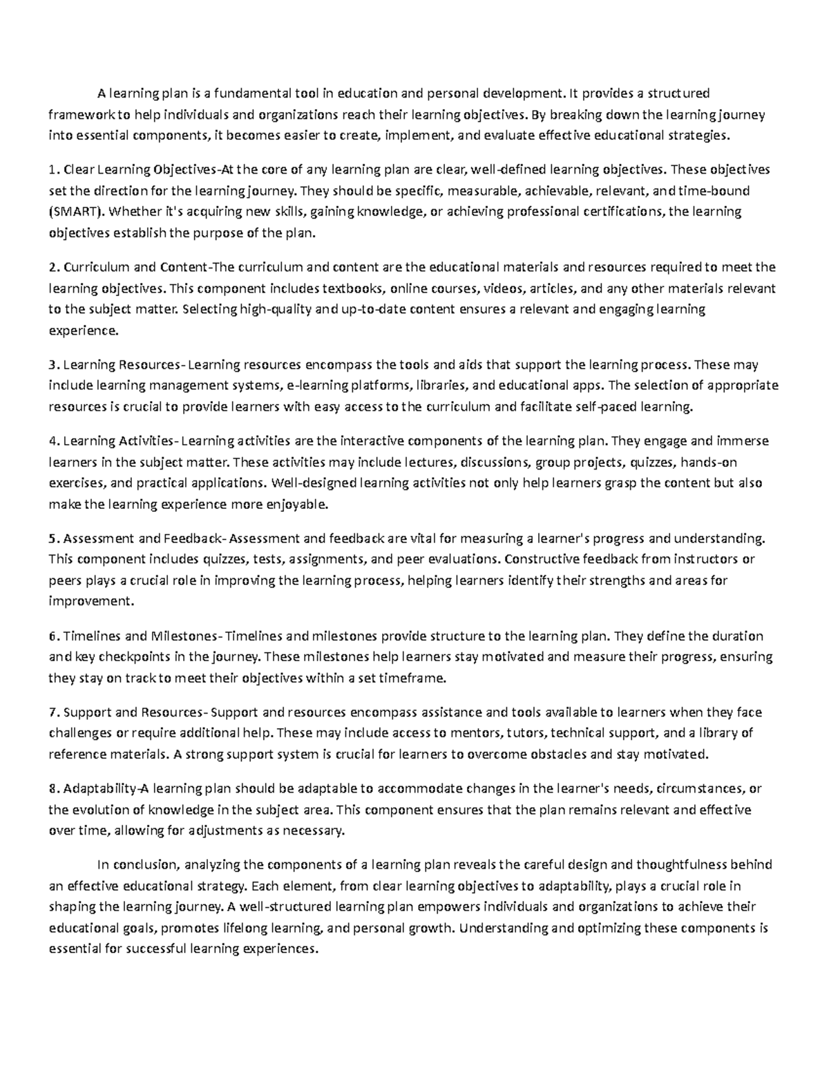 Learning Plan Essay - A learning plan is a fundamental tool in ...