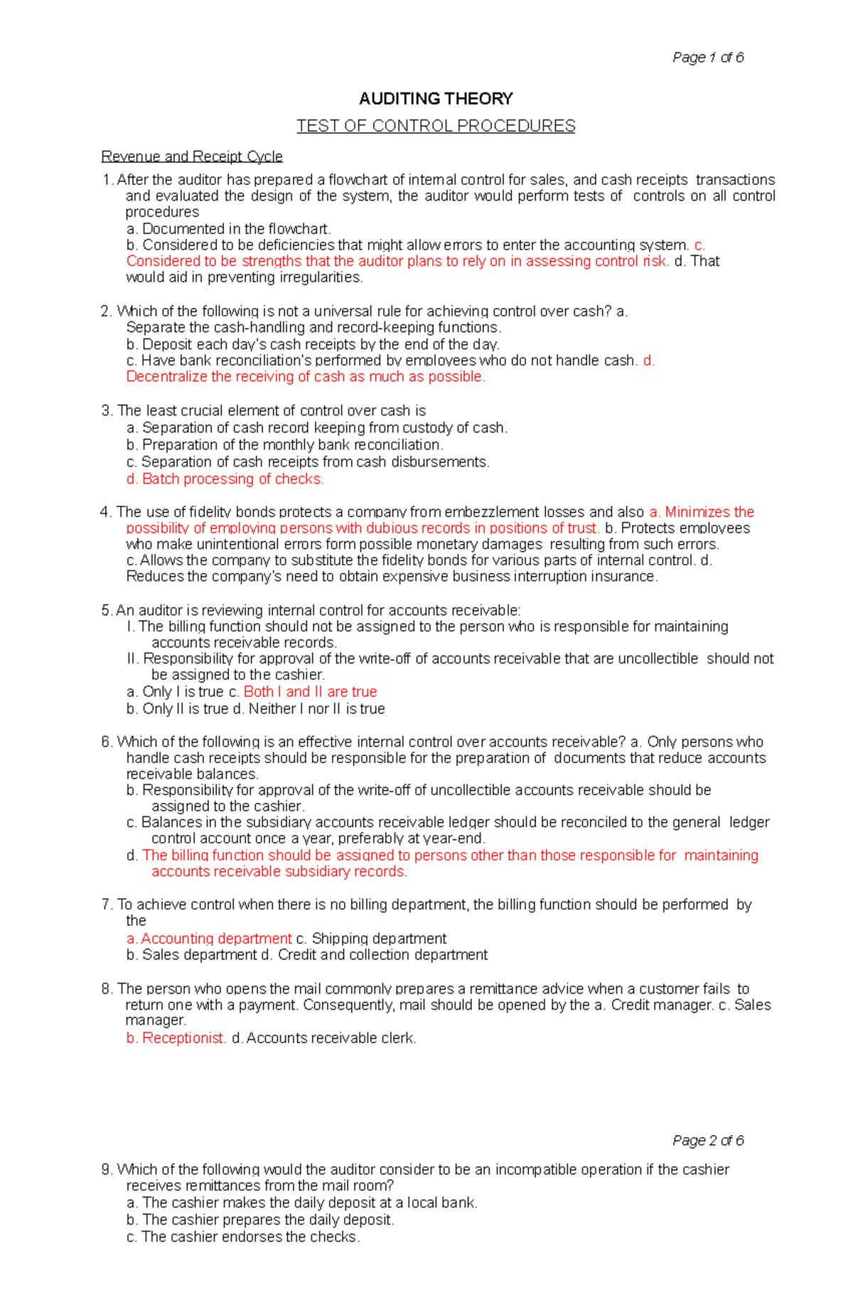 Auditing theory-test-of-control-procedures - Page 1 of 6 AUDITING ...