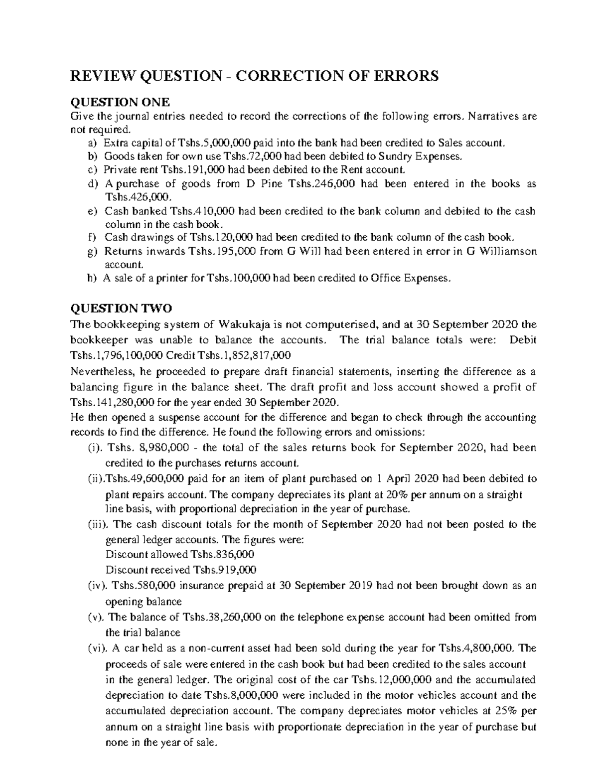 Review Questions Corrections OF Errors 2024 - REVIEW QUESTION - CORRECTION OF ERRORS QUESTION ...