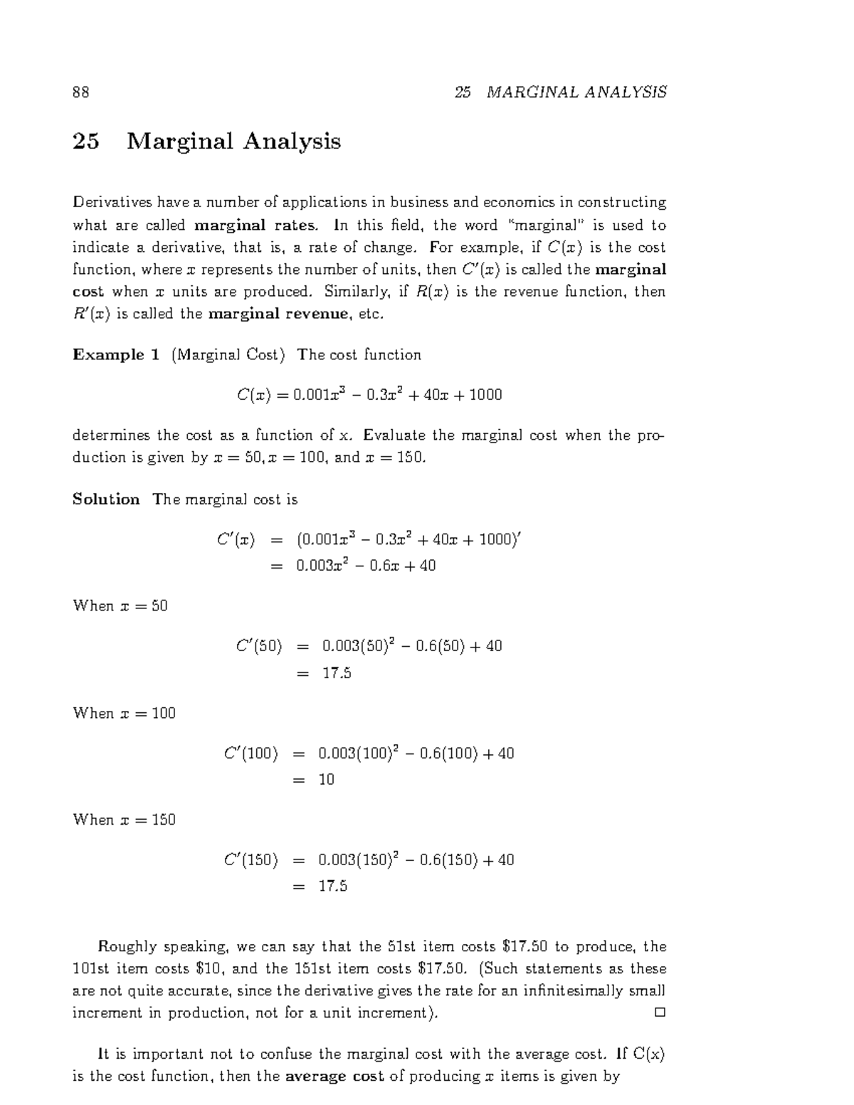 MATH120 Lecture Notes 25 - Marginal analysis - 88 25 25 MARGINAL ...