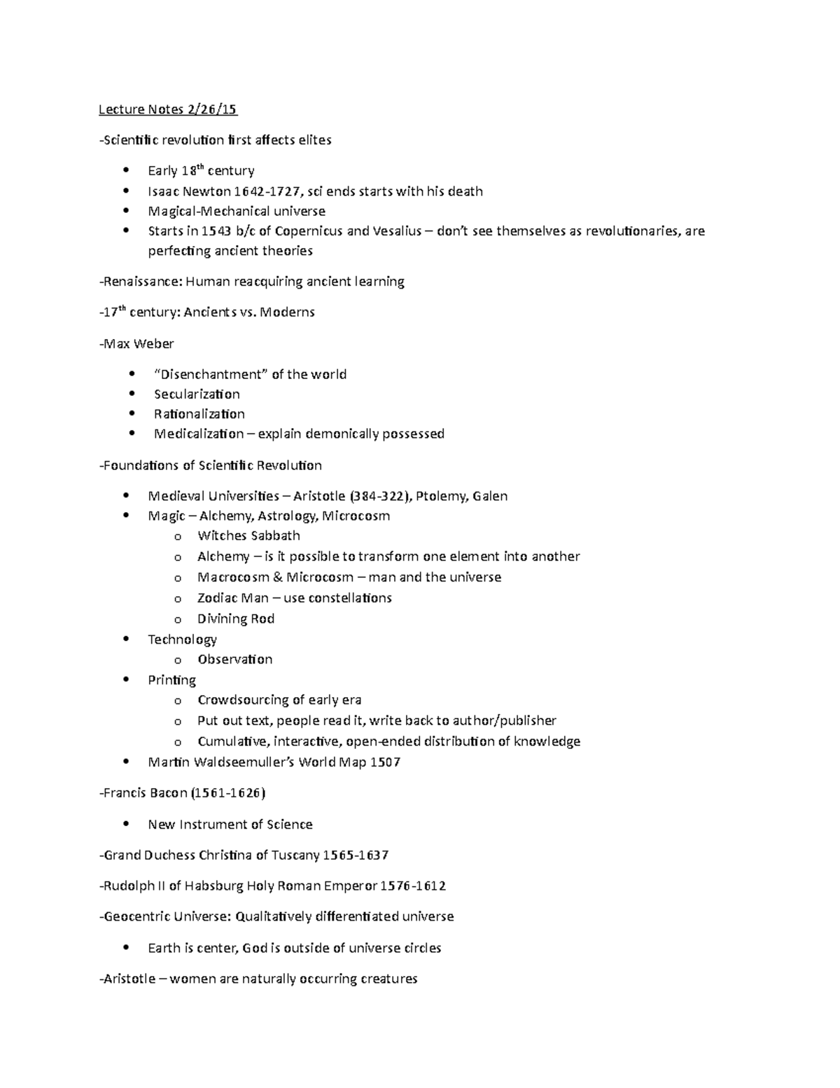 Notes - Scientific Revolution, Renaissance - Lecture Notes 2/26 ...