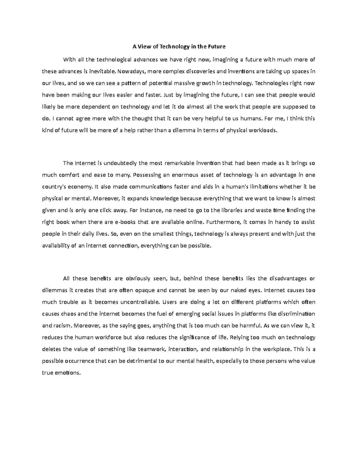 Activity Reflection paper Technology in the future Living in IT ERA - A ...