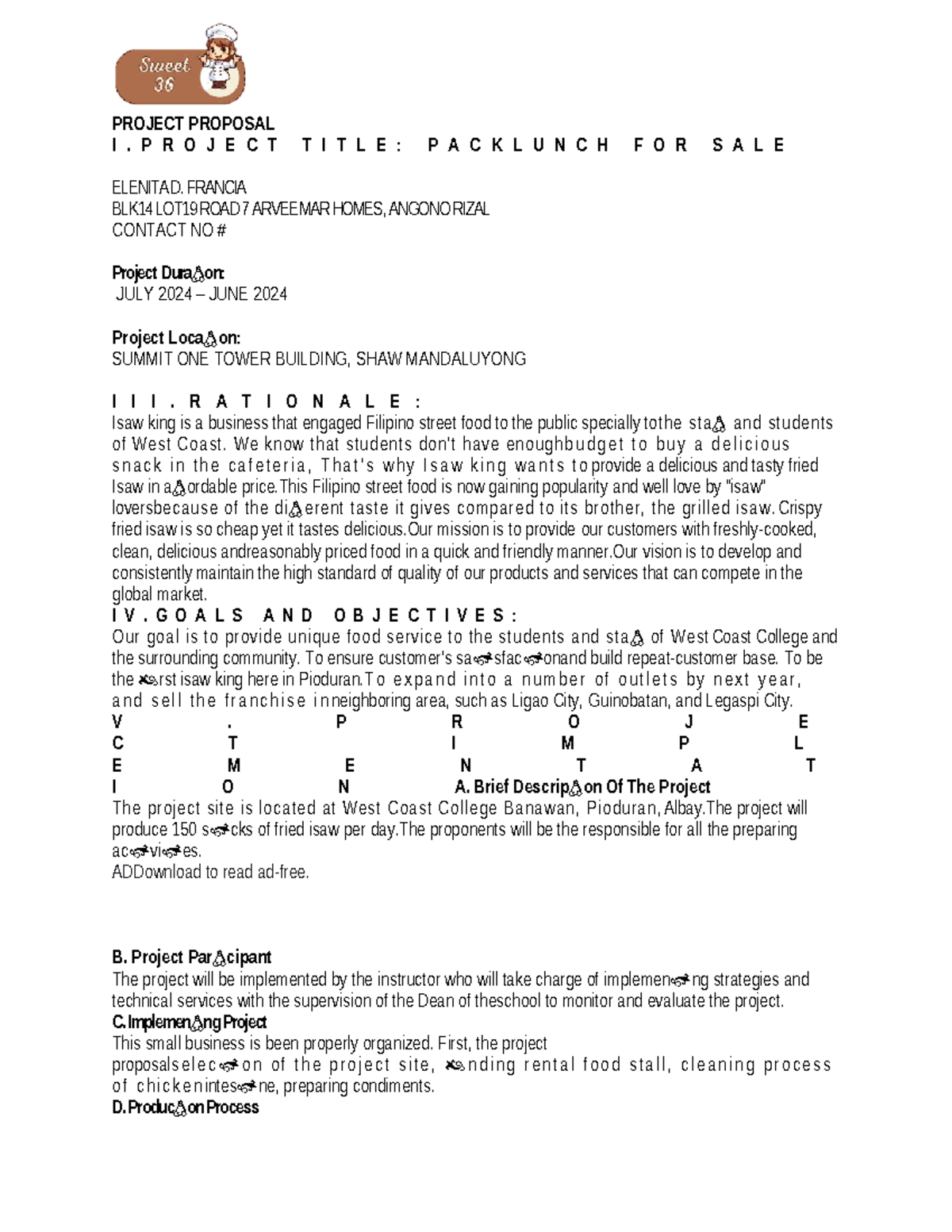 Project Proposal - PROJECT PROPOSAL I. P R O J E C T T I T L E : P A C ...