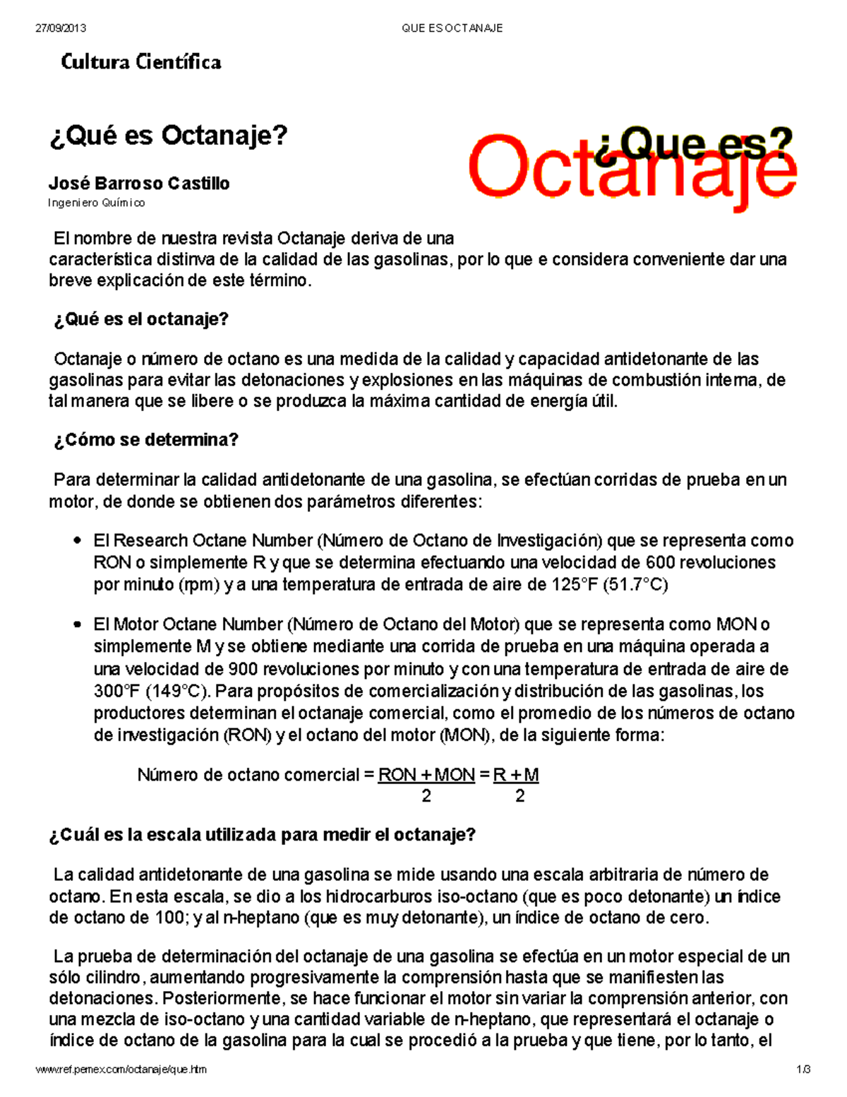 QUE ES Octanaje - investigacion - 27/09/2013 QUE ES OCTANAJE ref.pemex ...