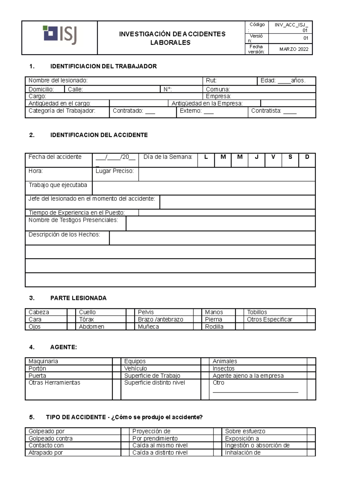 INV ACC ISJ Formato INV DE Accidente ISJ - INVESTIGACIÓN DE ACCIDENTES ...