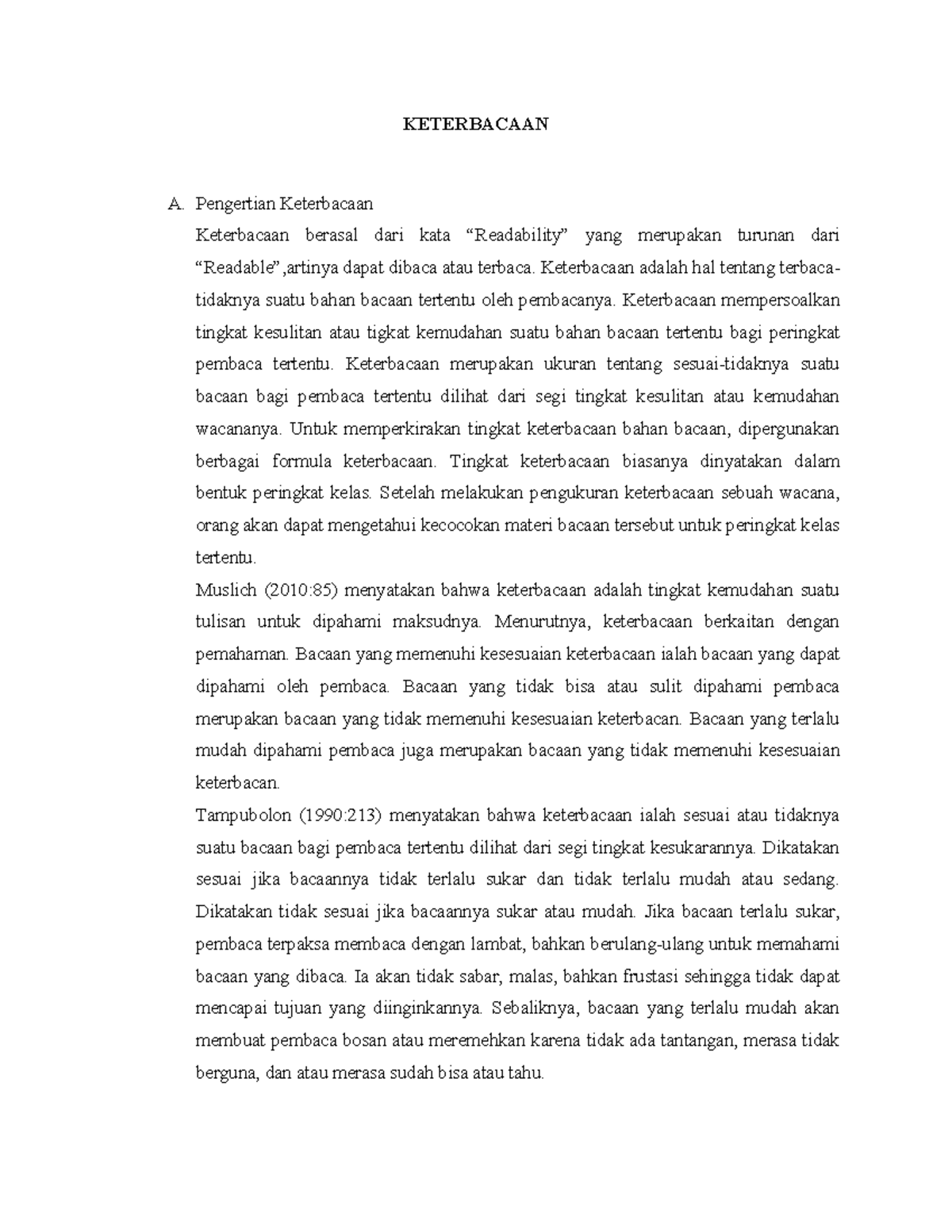 Dasar Membaca (Keterbacaan) - KETERBACAAN A. Pengertian Keterbacaan ...