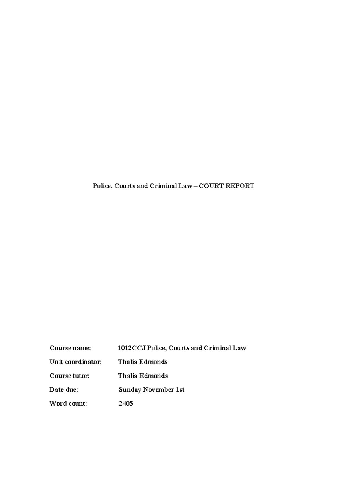 Court Report Questions and Answers - Police, Courts and Criminal Law ...