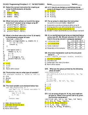 Exam1 CS1412 9 30 22 - Solution - CS 1412 PROGRAMMING PRINCIPLES MID TERM EXAM #1, FALL 2022 ...