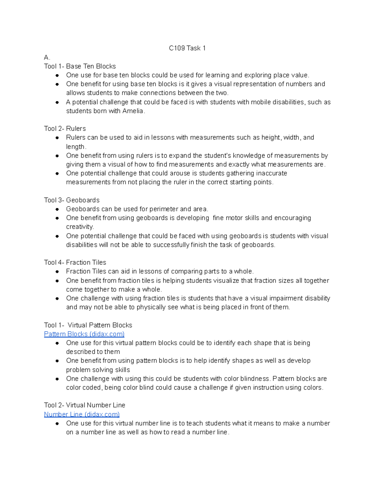 Untitled document - [ass - C109 Task 1 A. Tool 1- Base Ten Blocks One use for base ten blocks ...