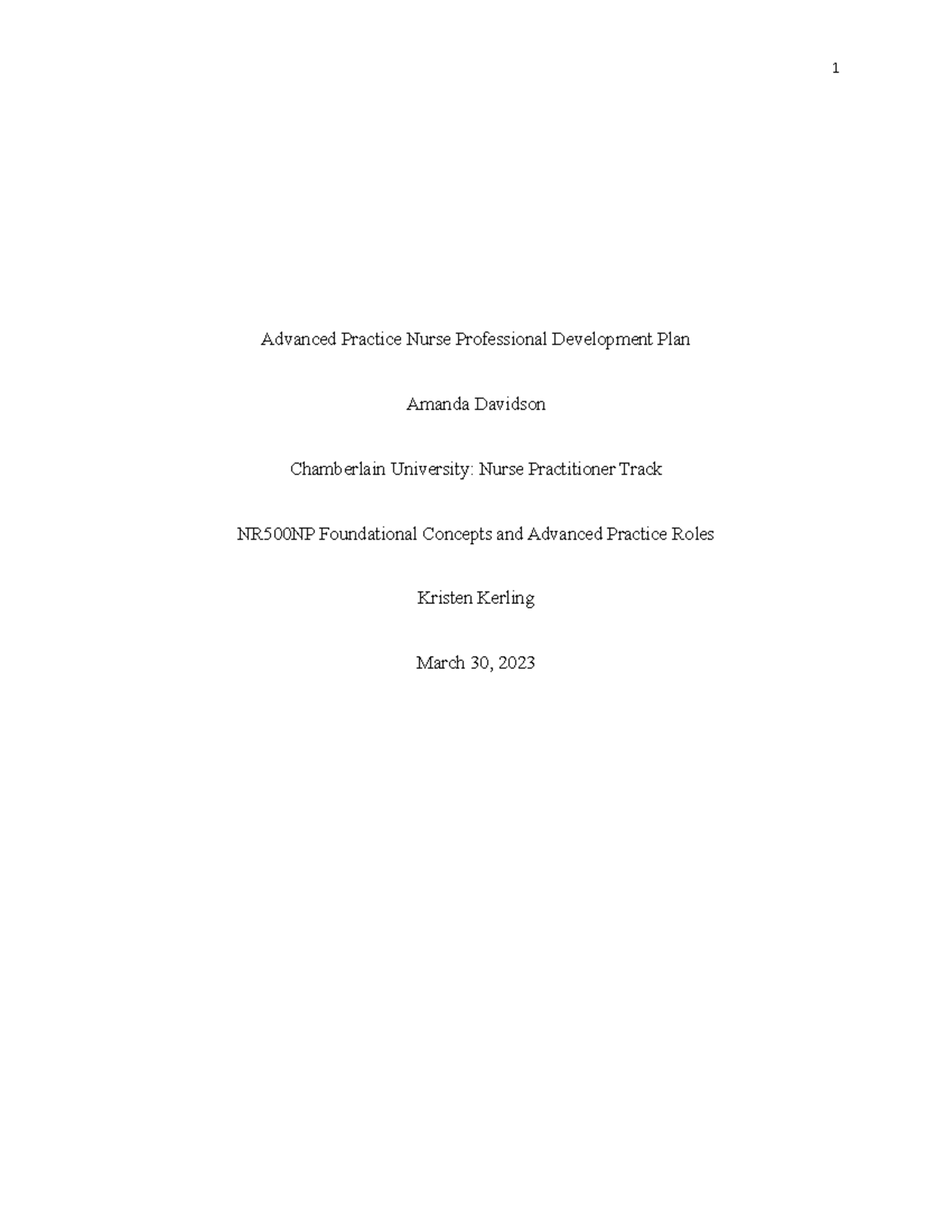 APN Professional Development Plan - Advanced Practice Nurse ...