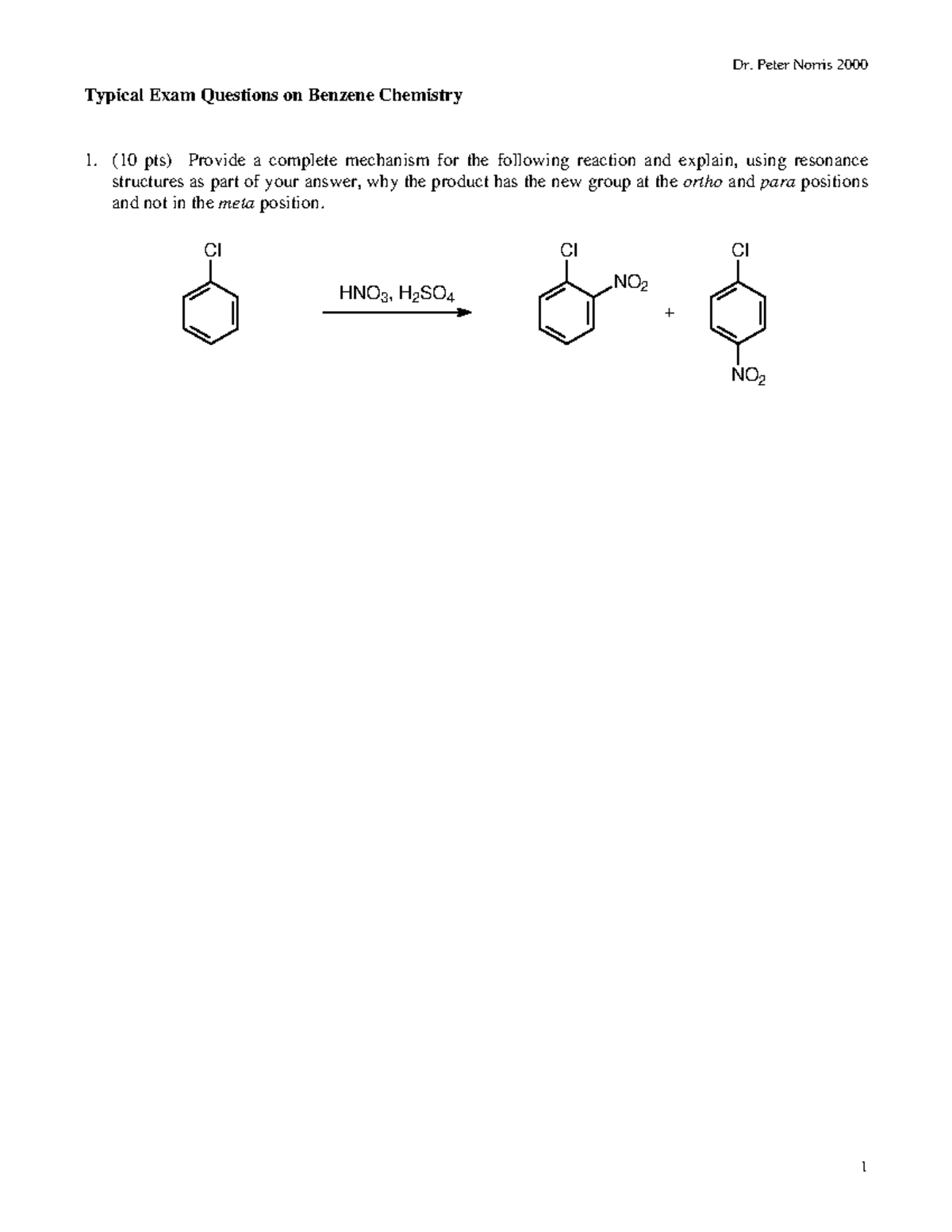 Benzene Practice - Typical Exam Questions on Benzene Chemistry (10 pts ...