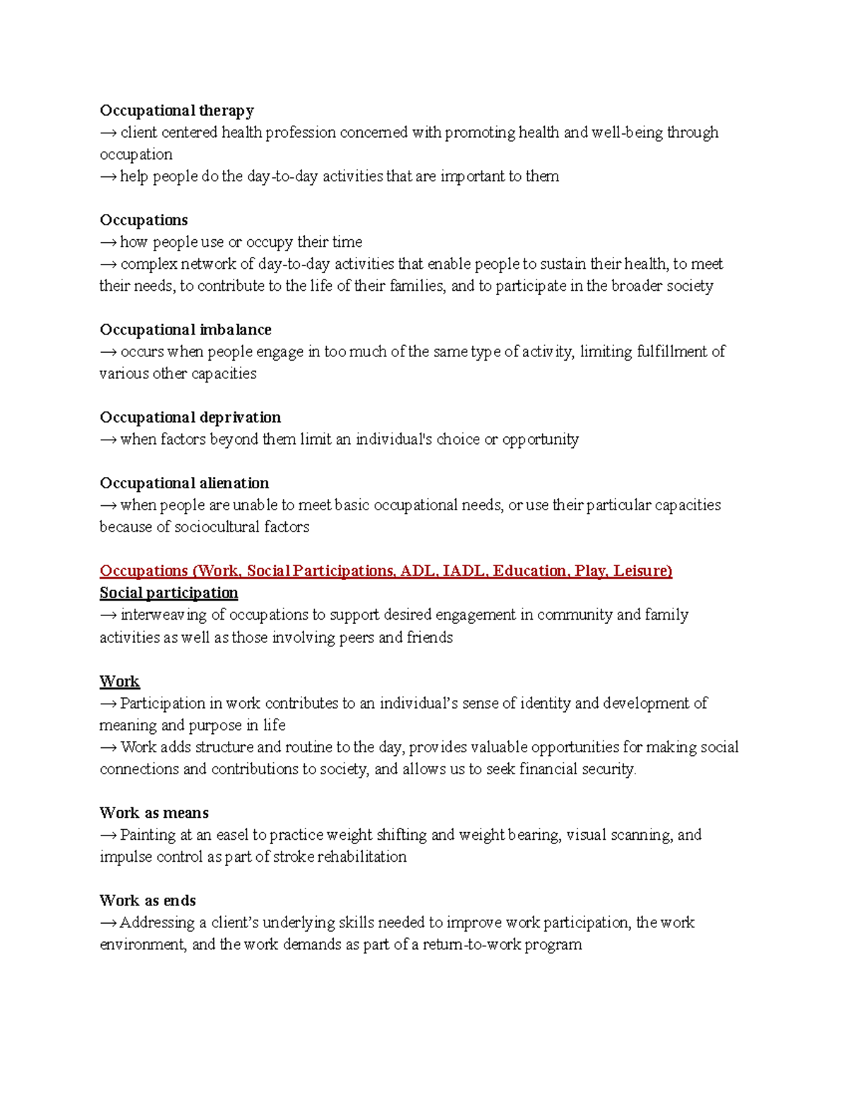 Intro to OT Notes - Occupational therapy → client centered health ...