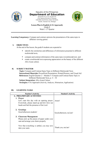 Lesson PLAN Grade IV Reality AND Fantasy - LESSON PLAN GRADE IV ...