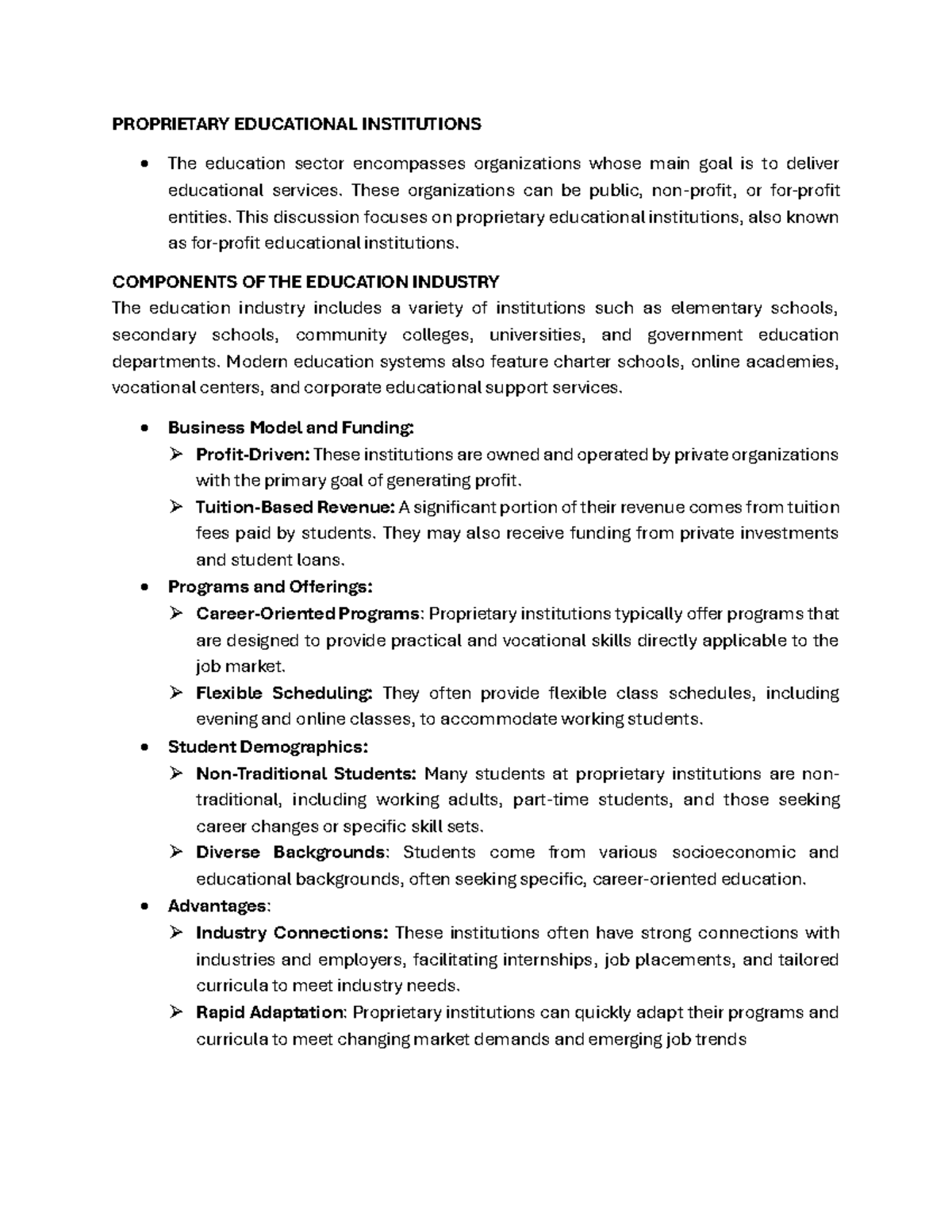 Education- Specialized Industries Notes - PROPRIETARY EDUCATIONAL ...