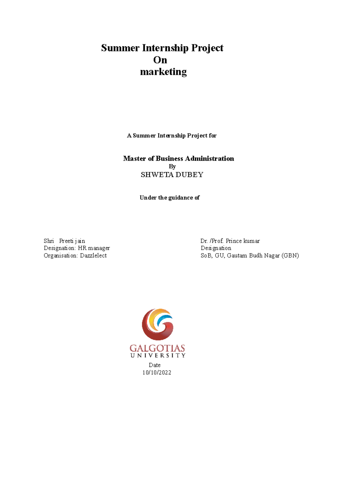 Summer sip report - Summer Internship Project On marketing A Summer ...